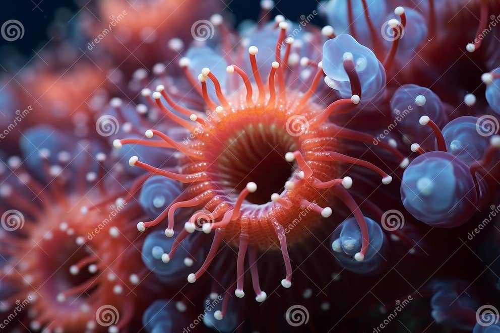 A Close-up of a Coral Polyp Capturing Tiny Plankton Stock Illustration ...