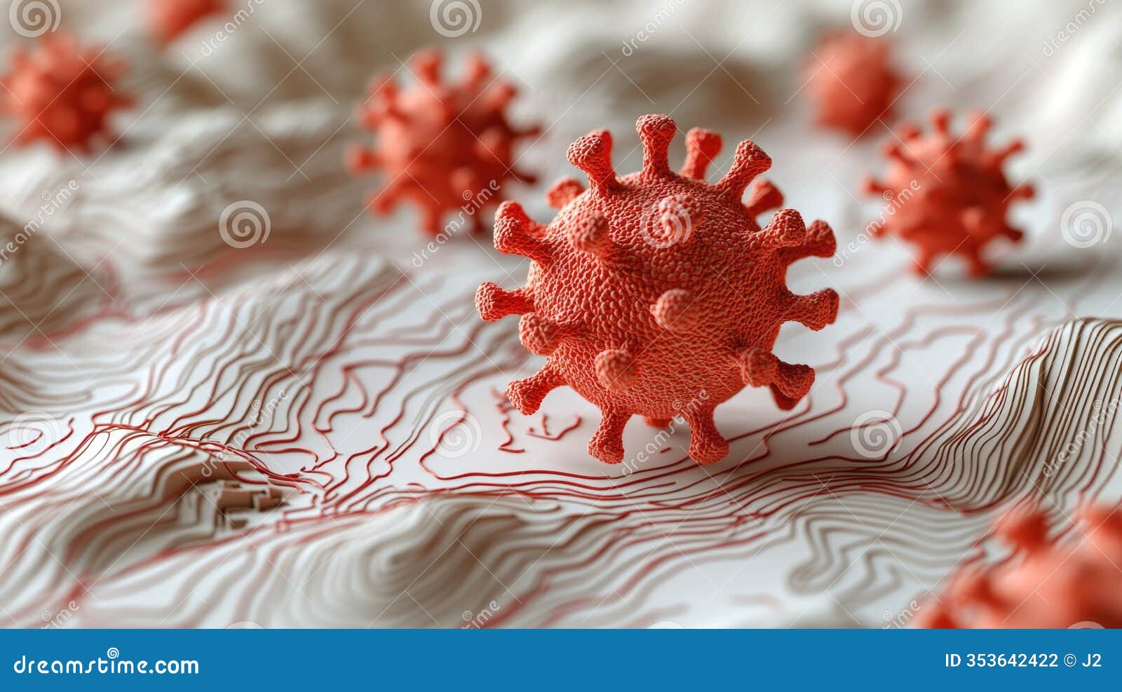 Close-up of Coronavirus Model on Topographical Map Showing Spread ...