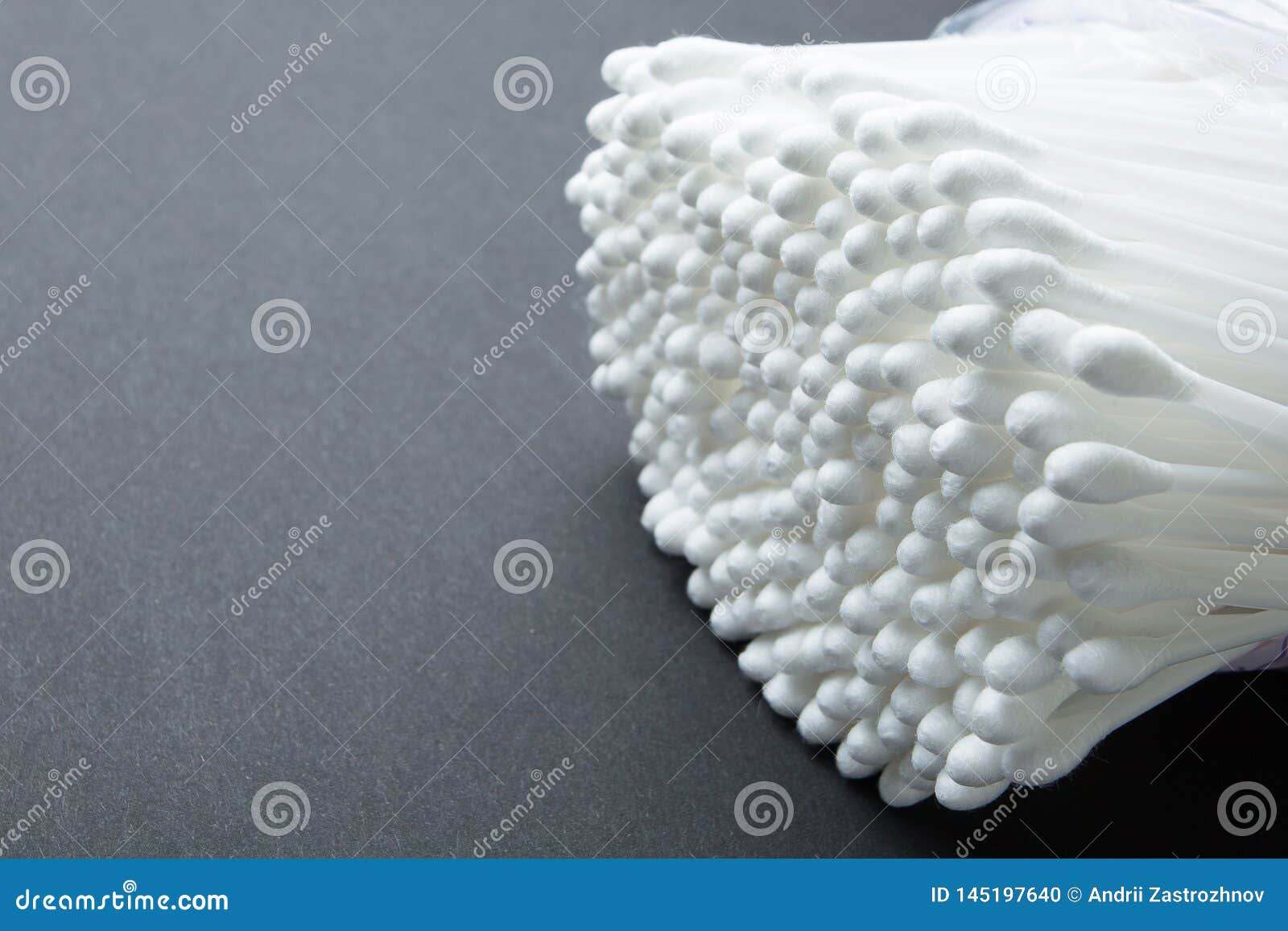 Close-up of Cotton Hygiene Sticks Close-up at Black Background. Space ...