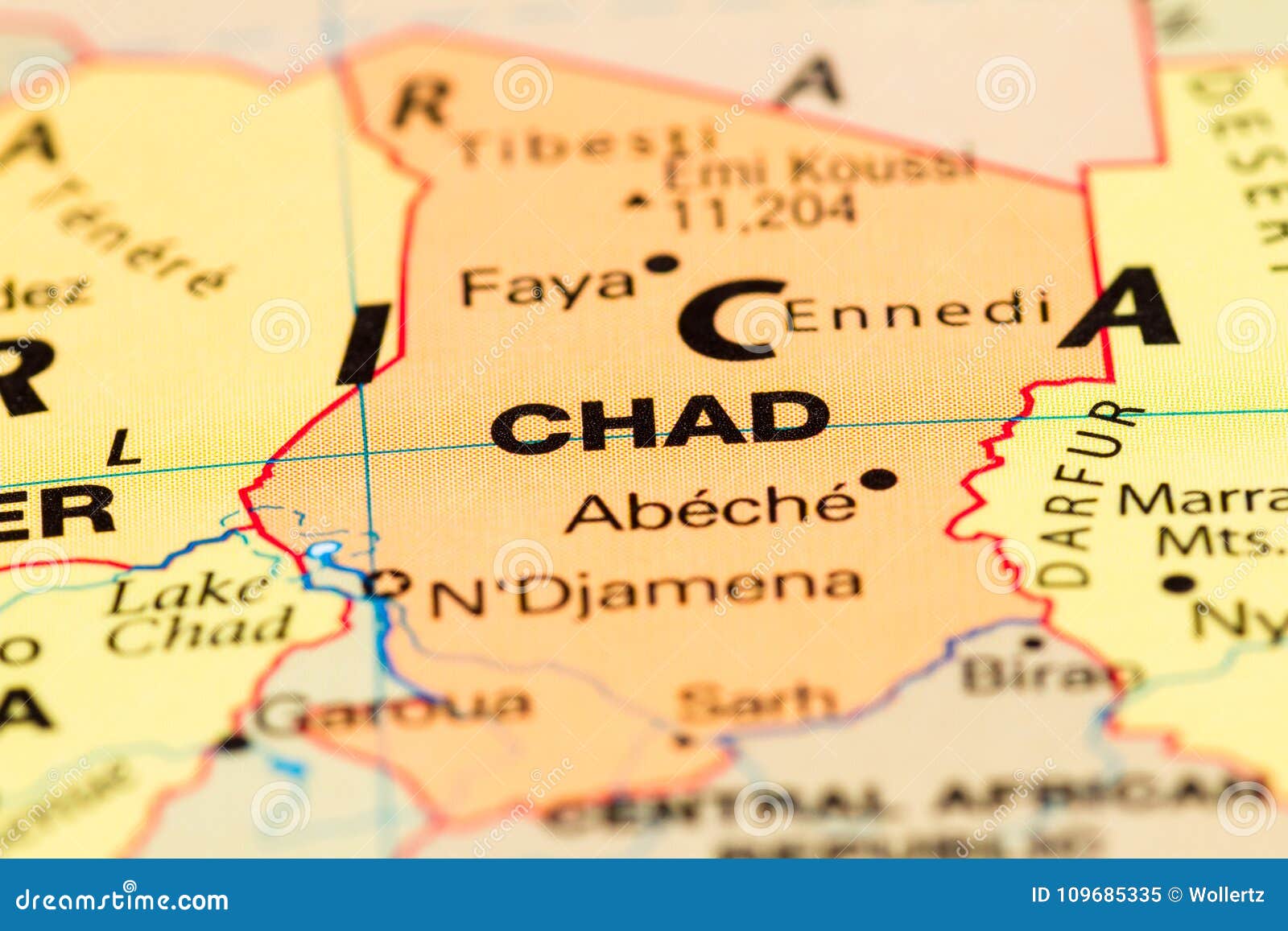 Chad on a map stock image. Image of africa, detail, discover - 109685335