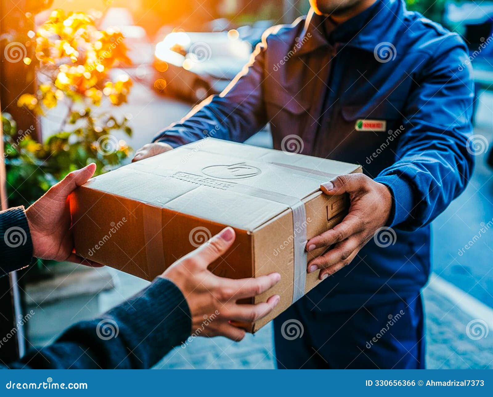 CLOSE UP: Courier Holds Produce And A Payment Terminal While Waiting ...