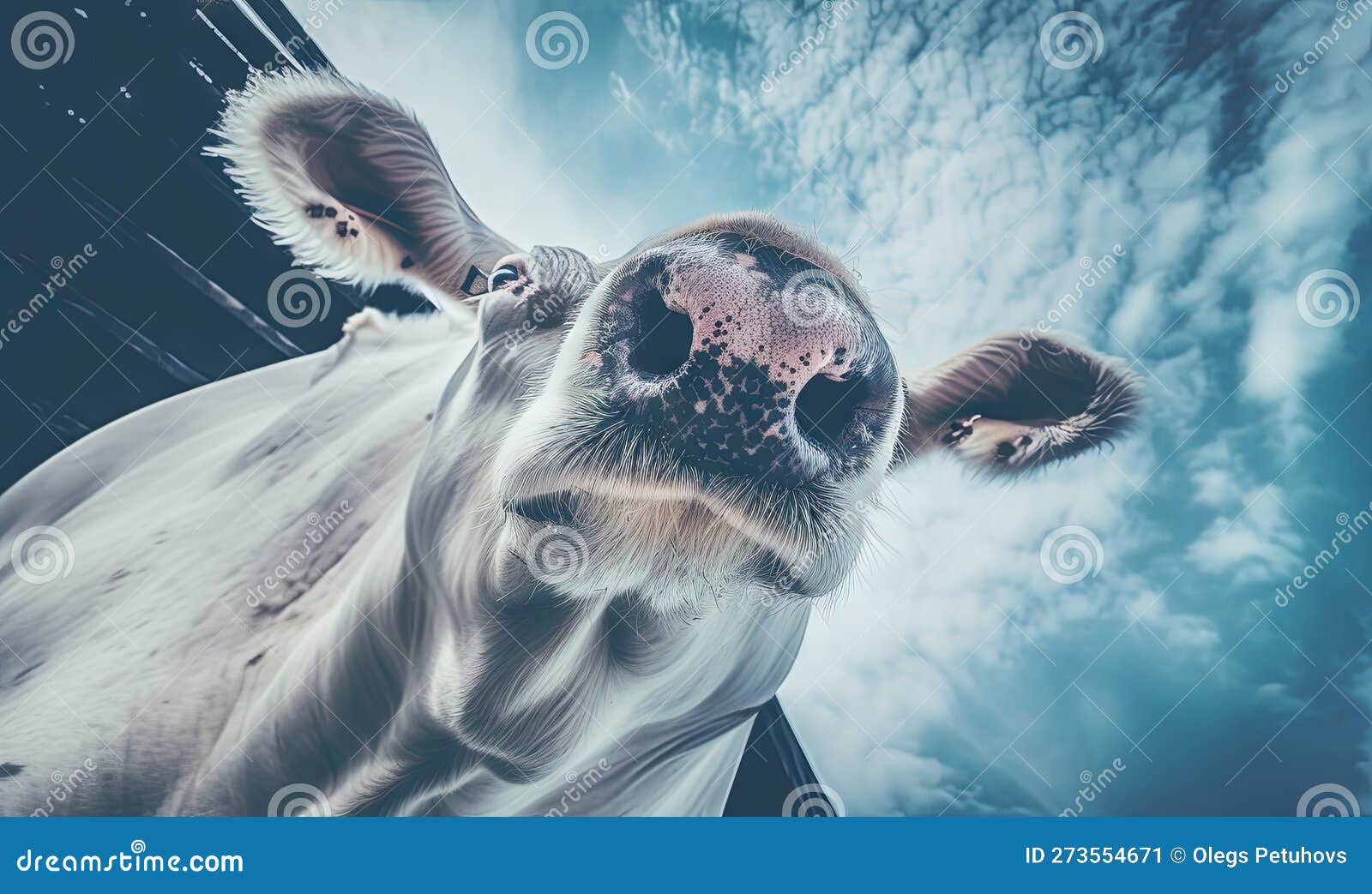 A Close Up of a Cow S Face with Clouds in the Sky in the Background and ...