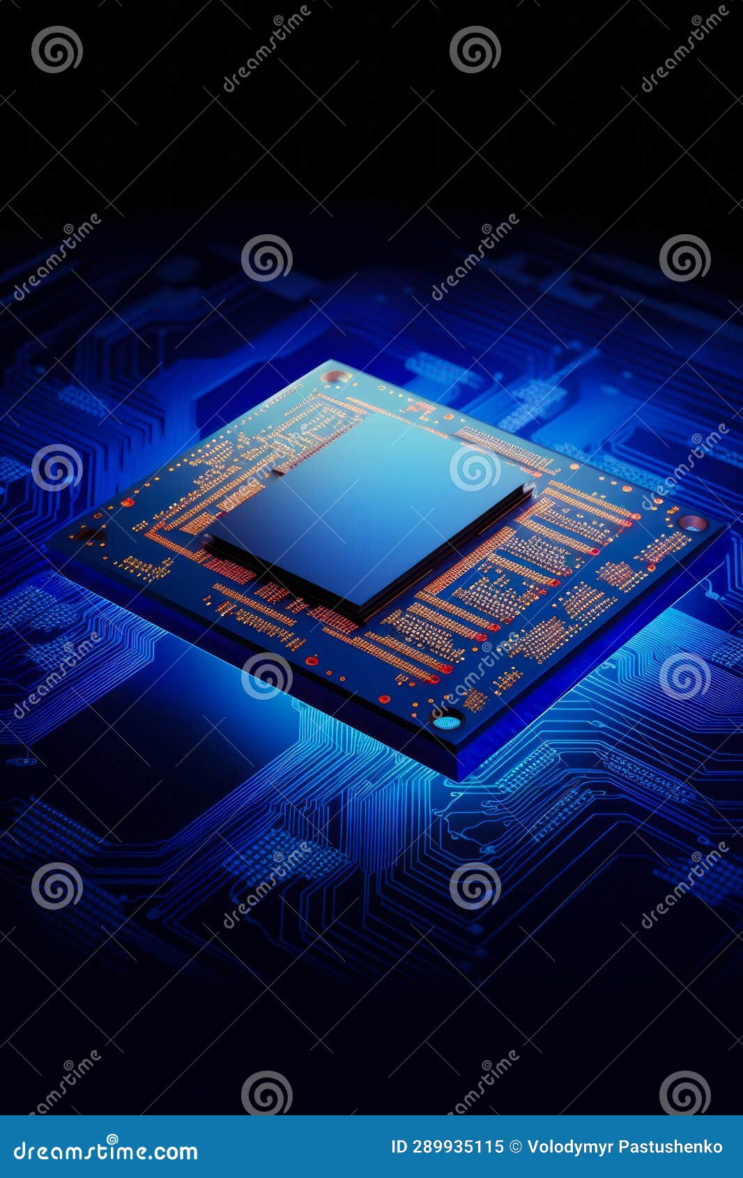 Close Up of Cpu on Blue Background with Black Background. Generative AI ...