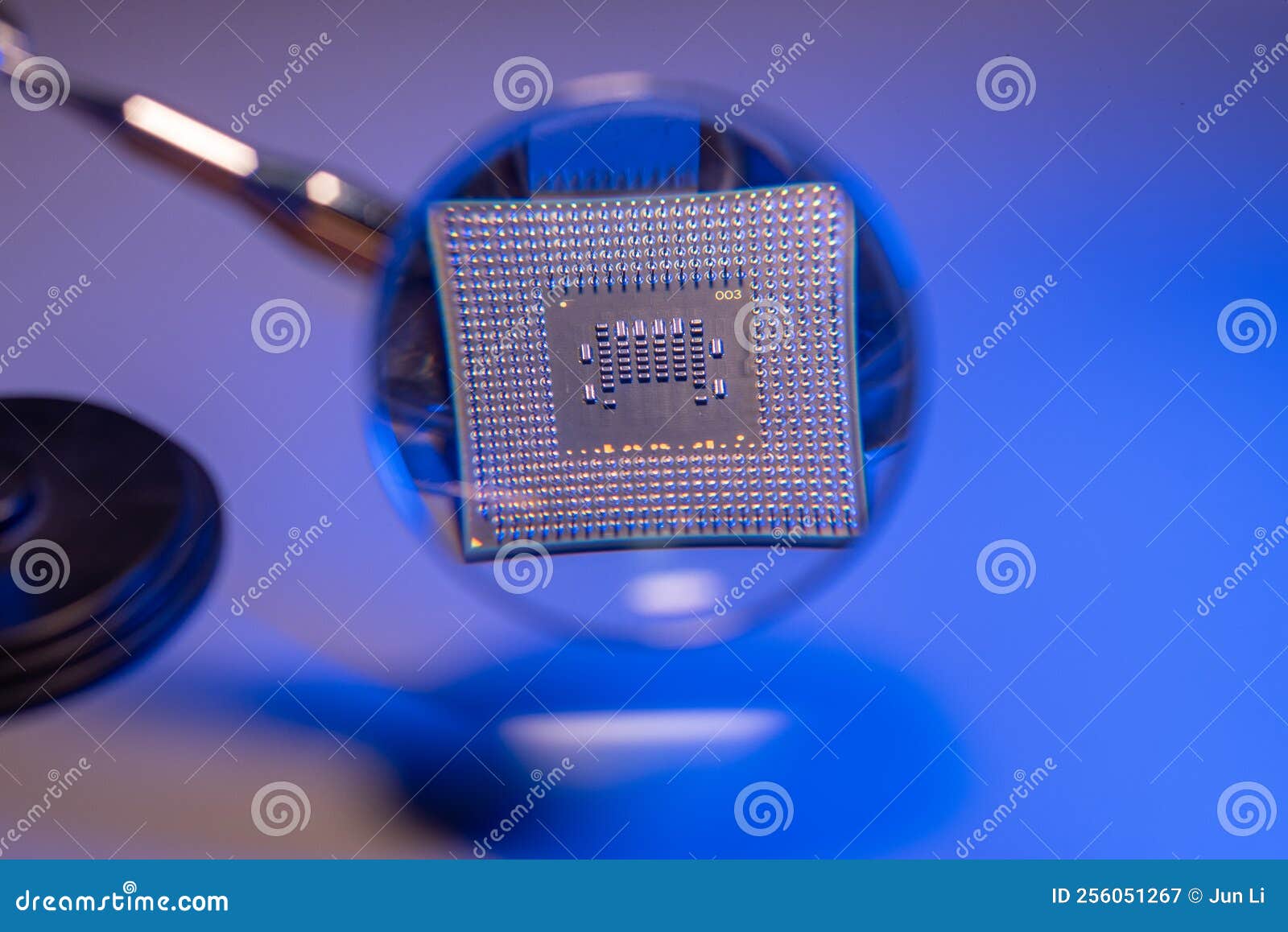Close Up of CPU on Blue Background Stock Image - Image of people ...