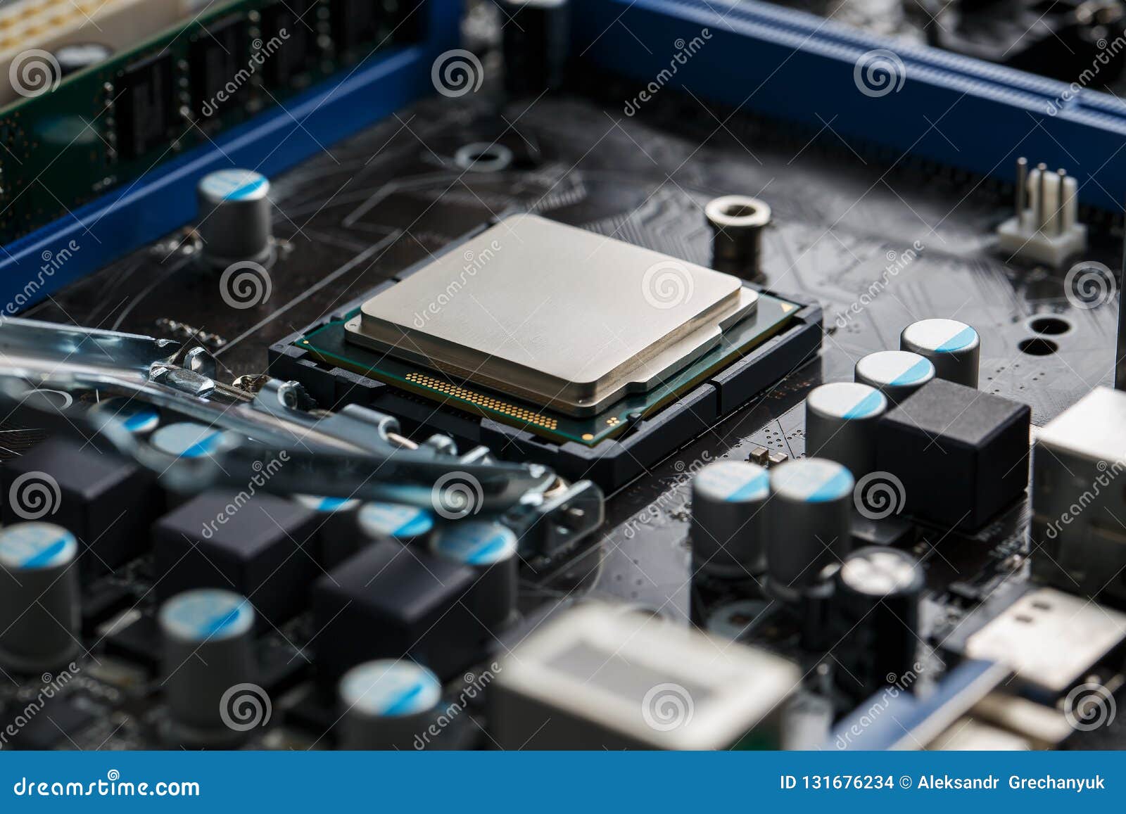 Close-up of CPU Chip Processor. Selective Focus Stock Photo - Image of ...