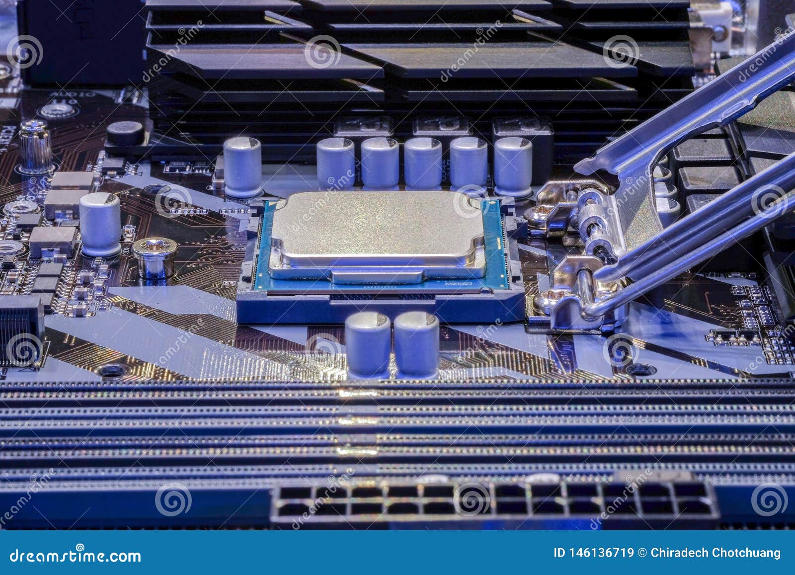 CPU Processor Installed on Socket of Computer Motherboard Stock Image ...