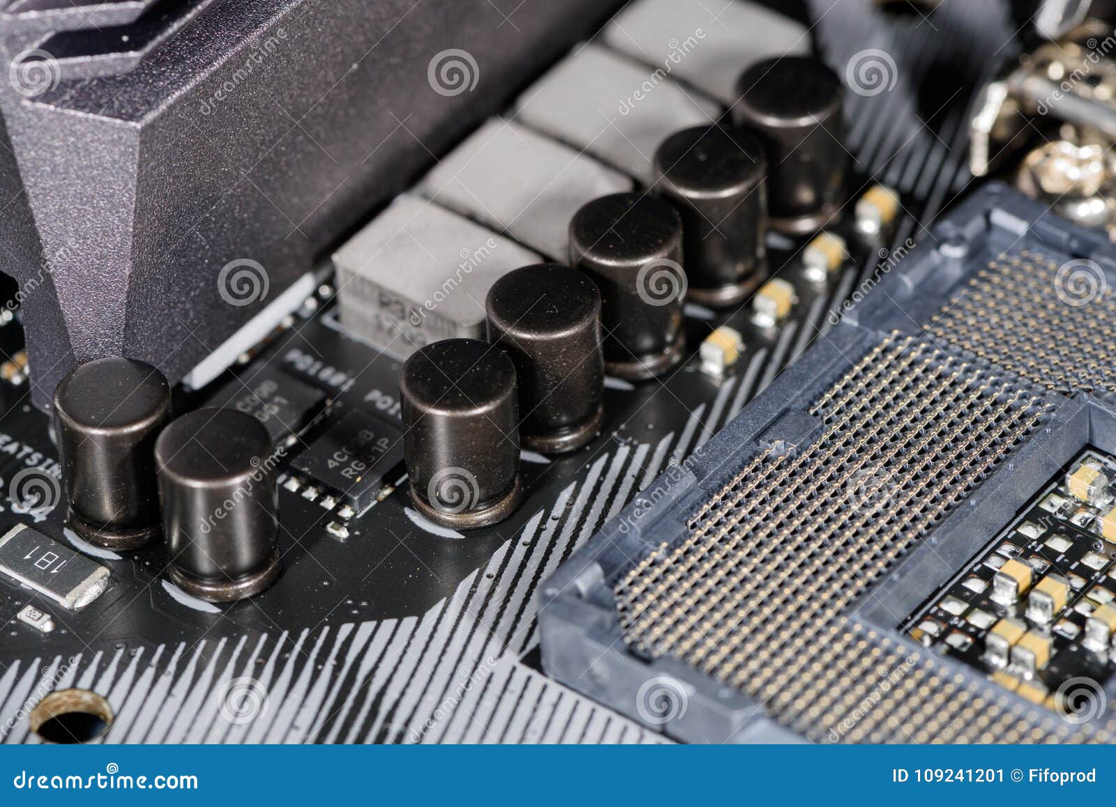 Close Up on the Cpu Socket, Focus on the Surrounding Capacitors Stock ...