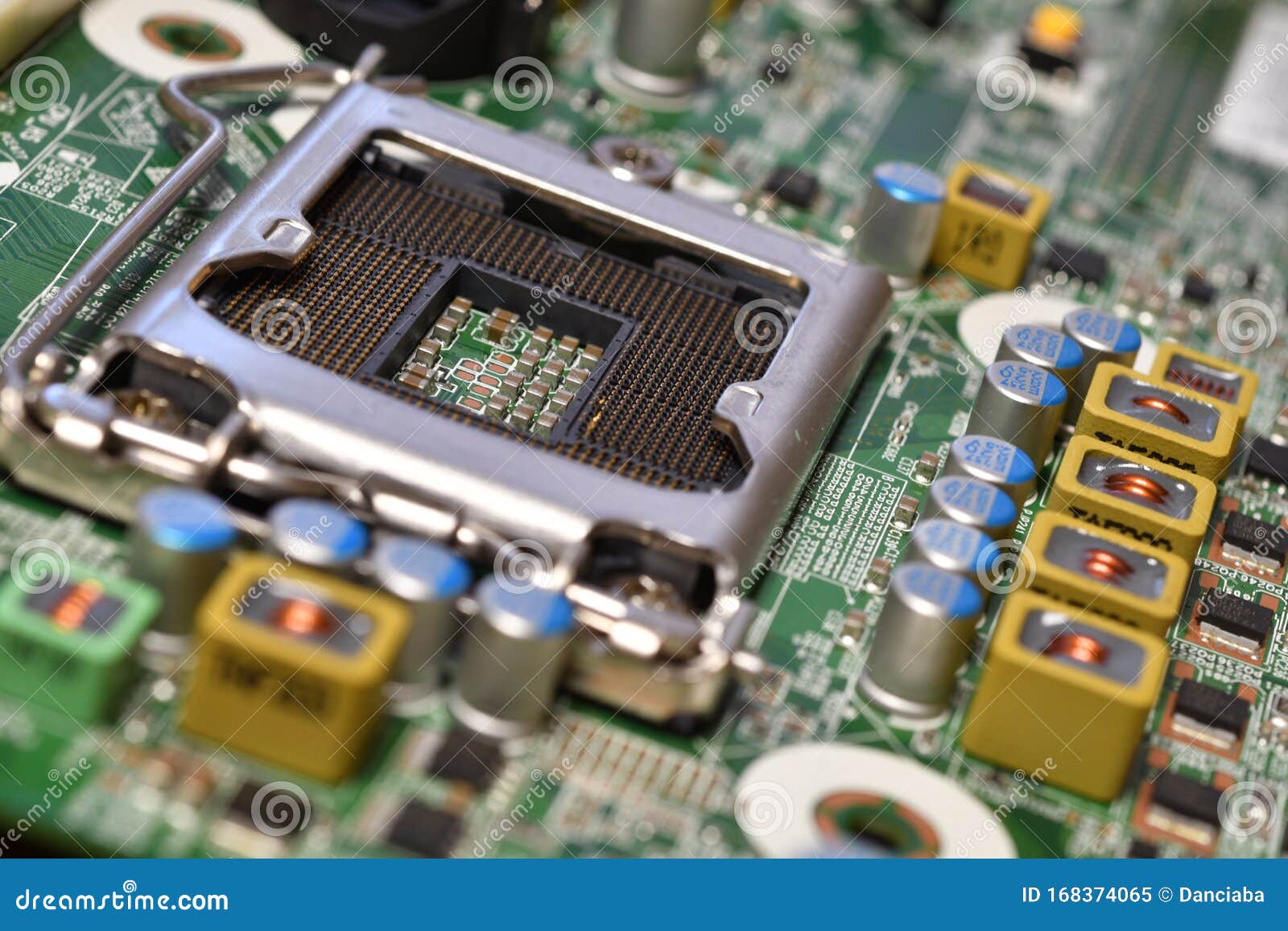 Close-Up of CPU Socket on a Modern Computer Motherboard. Electronic ...