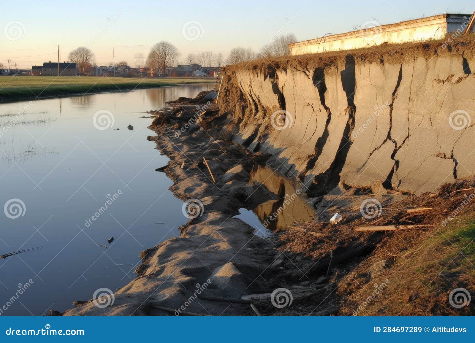 Close-up of Cracks in the Levee Structure, Water Seeping through Stock ...