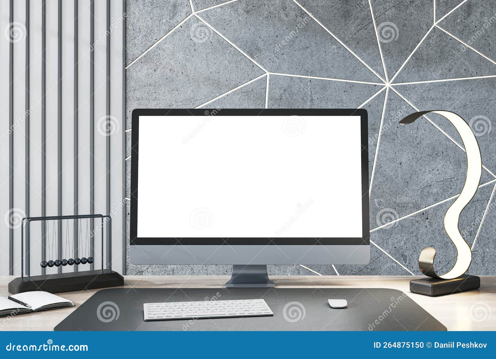 Close Up of Creative Designer Desk Top with Empty White Computer ...