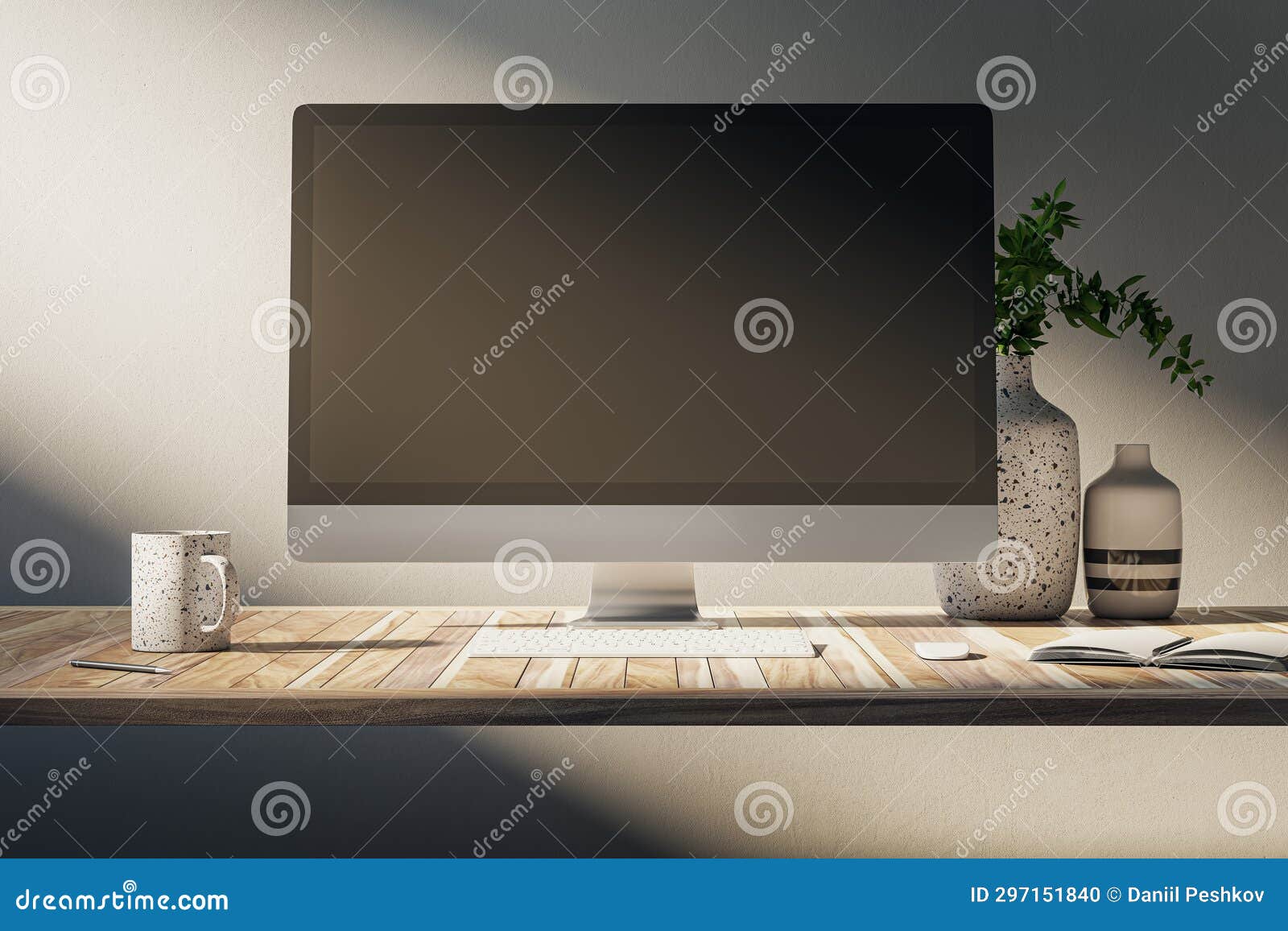 Close Up of Creative Designer Desktop with Empty Computer Screen ...