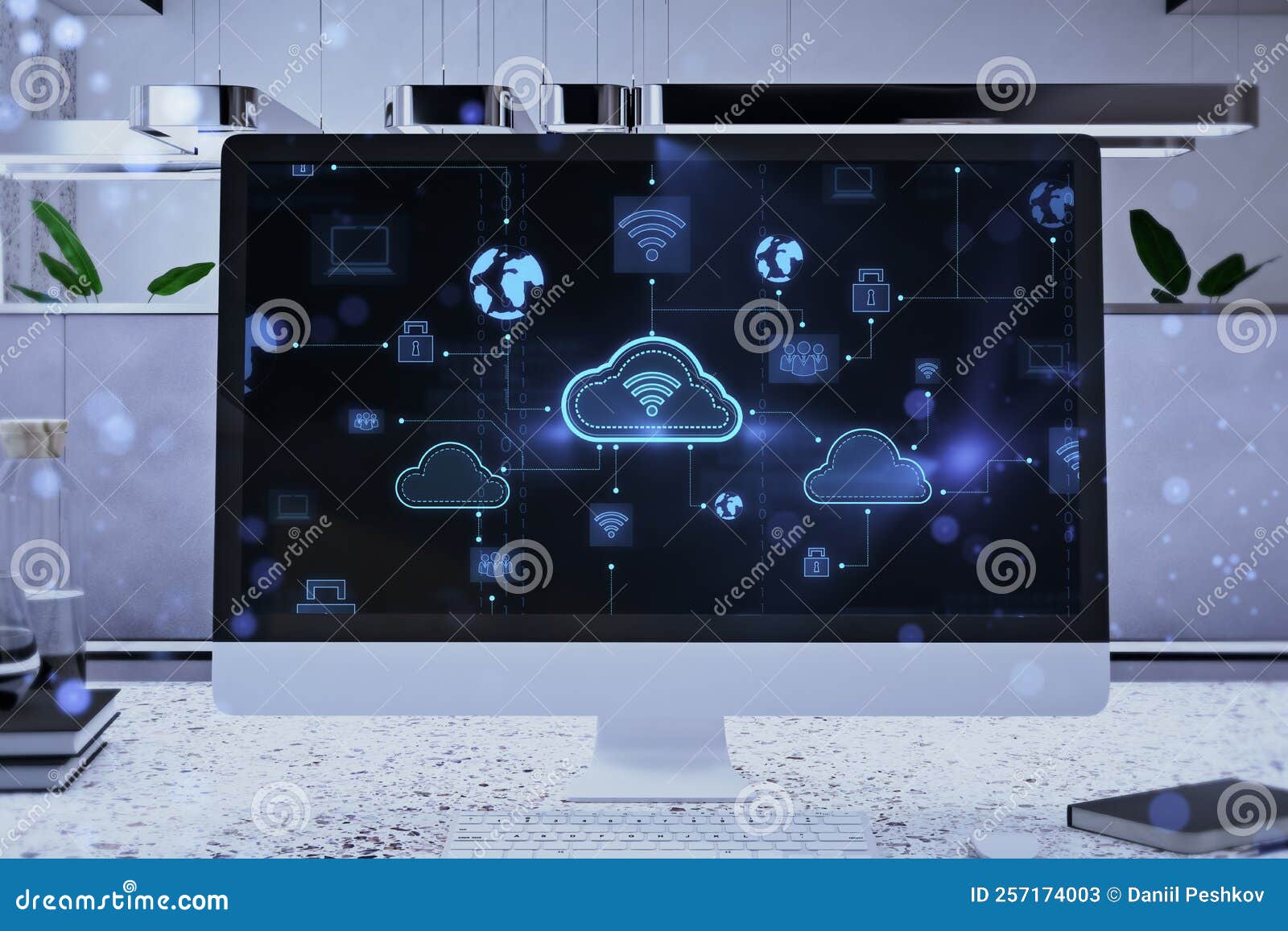 Close Up of Creative Designer Workplace with Computer Display and ...