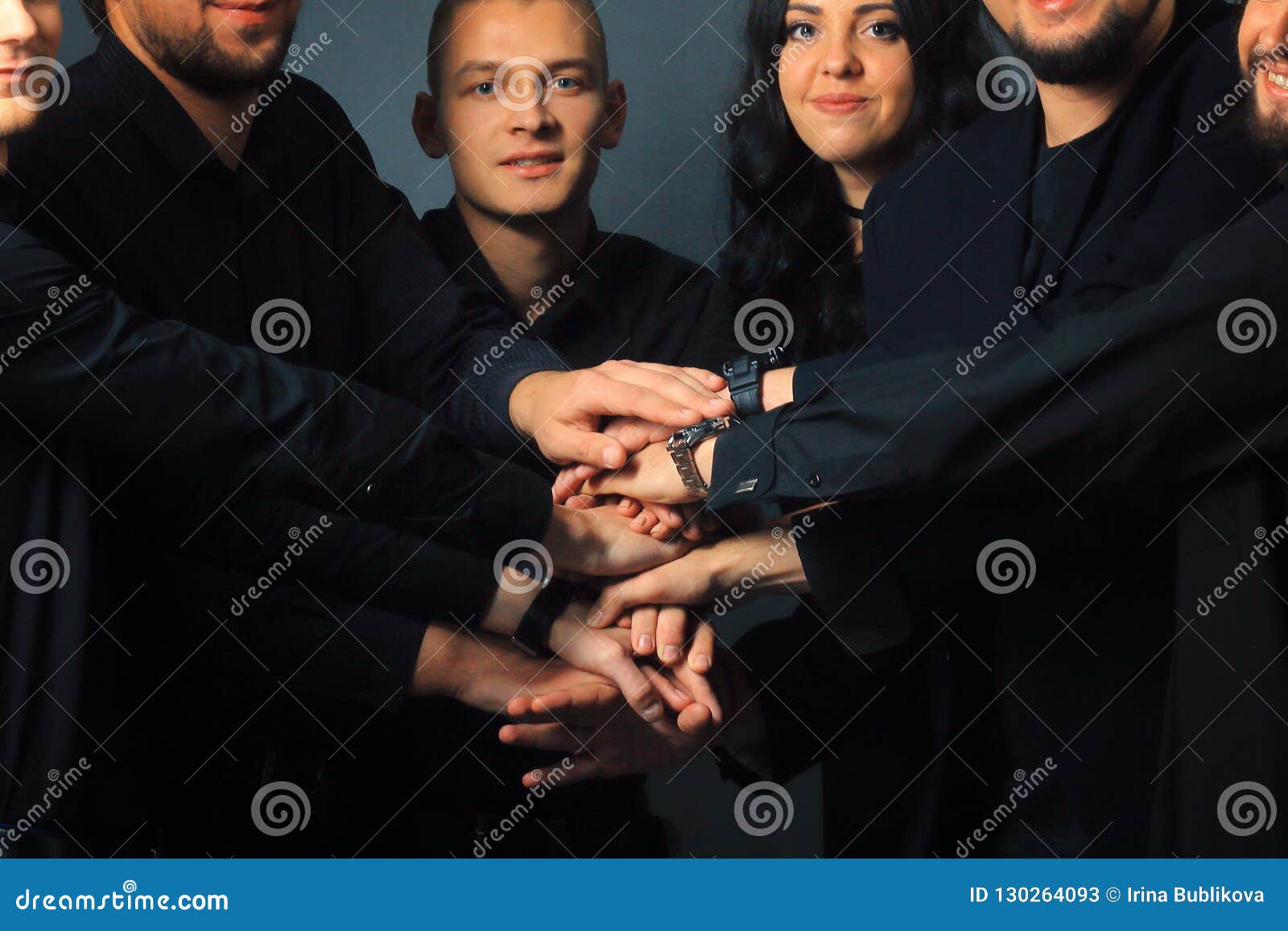 Close Up. Creative Group of Young People Folded Their Hands Together ...