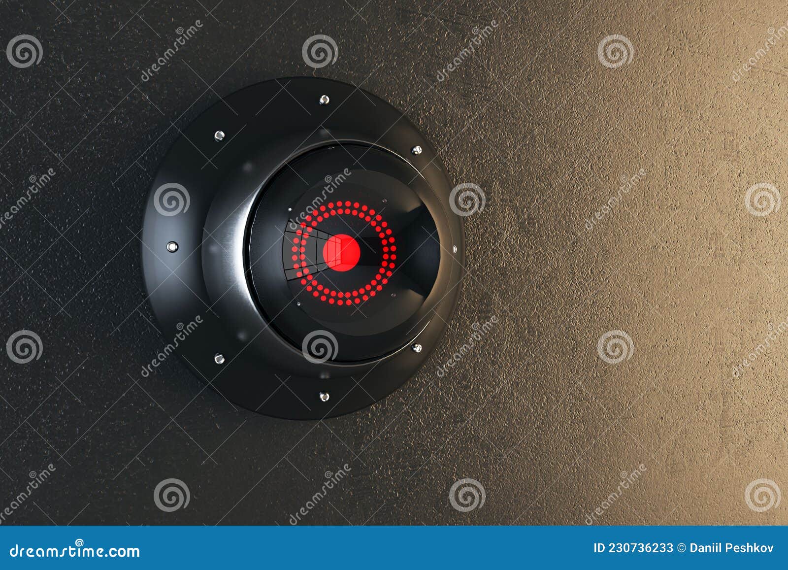 Close Up of Creative Round Black Cctv Camera on Concrete Wall ...