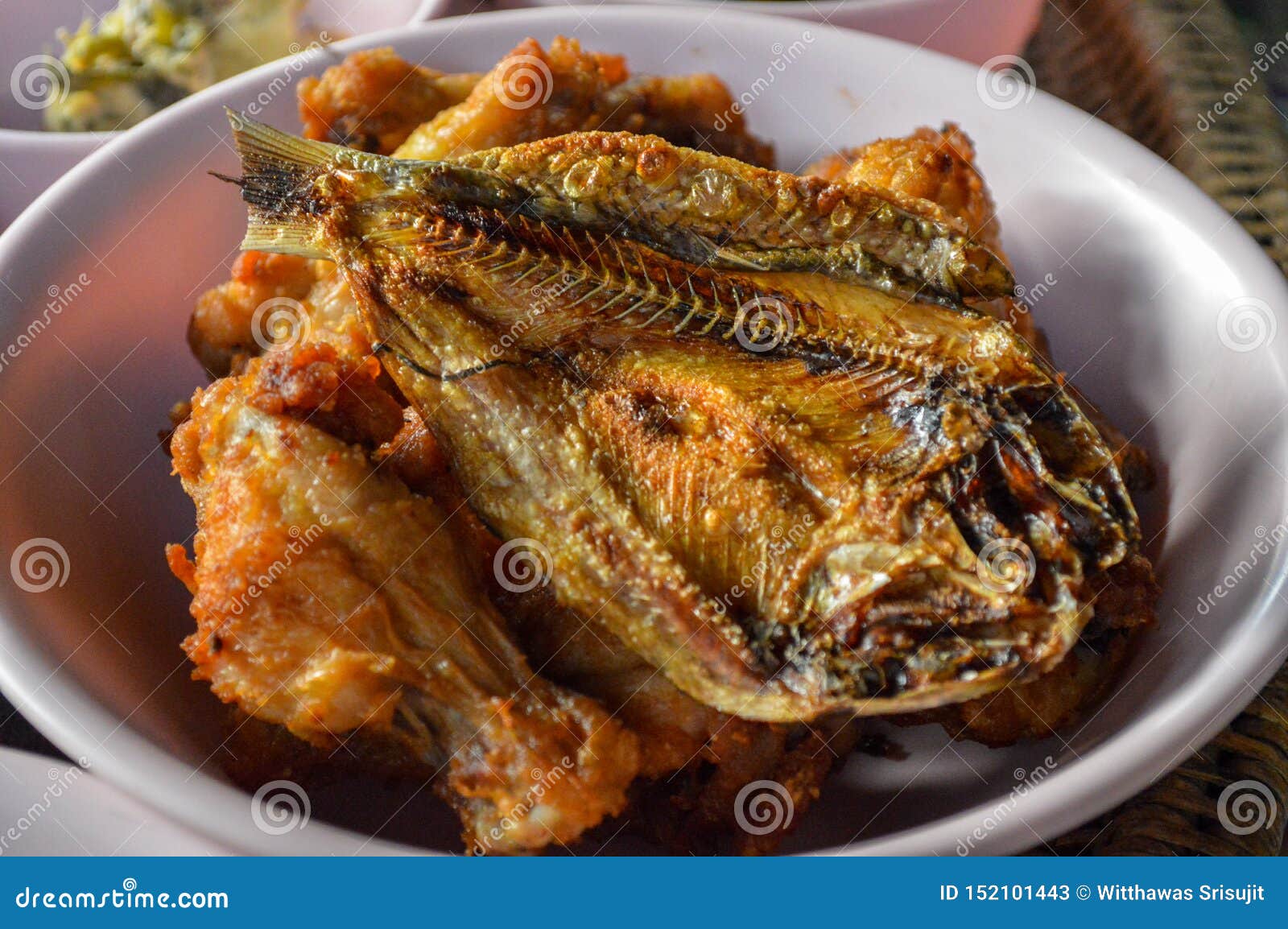 Close-up Crispy Fried Fish and Fried Chicken Stock Image - Image of ...