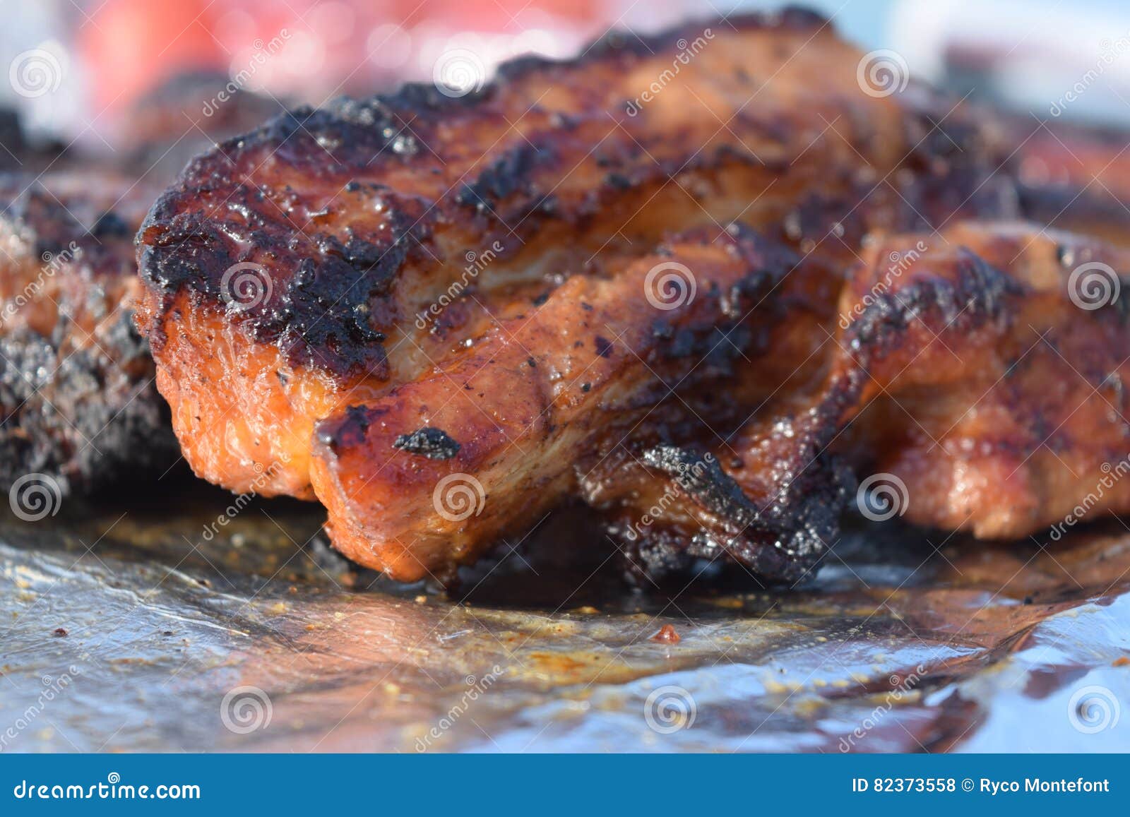 Close Up of Crispy Succulent Ribs on Tin Foil Stock Photo - Image of ...