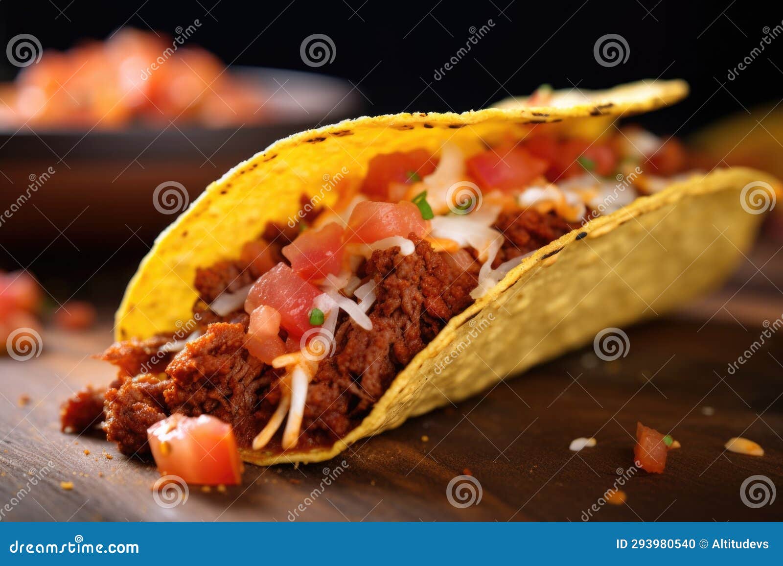 Close-up of a Crispy Taco Shell Filled with Seasoned Beef Stock ...