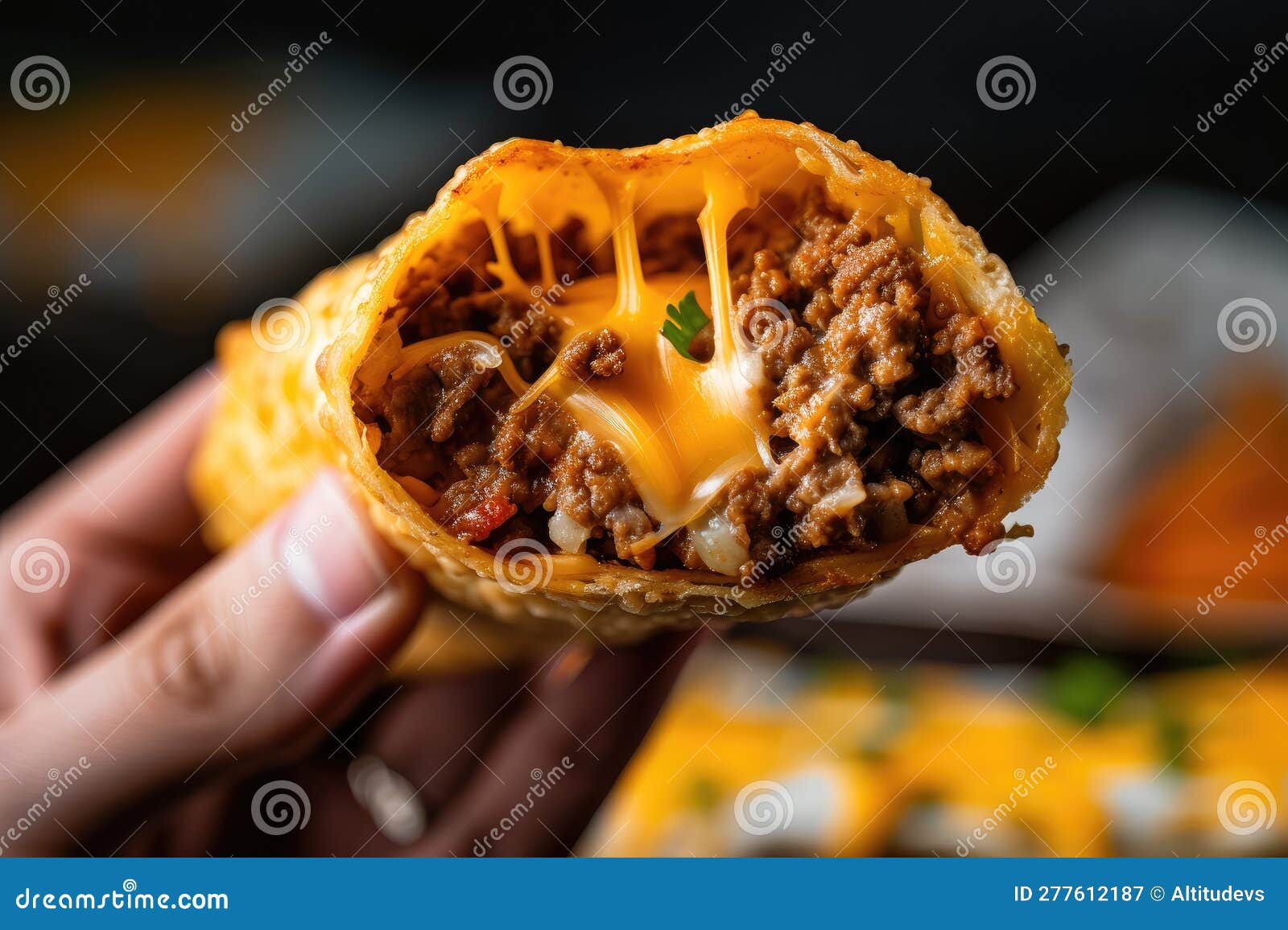 Close-up of Crispy Taco Shell, Filled with Seasoned Ground Beef and ...