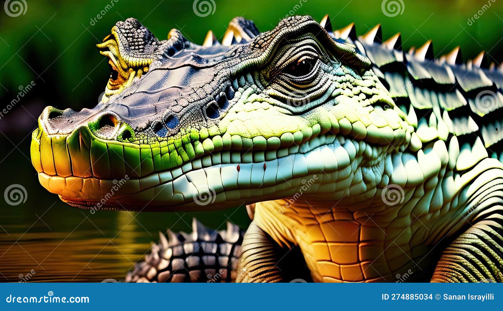 Close Up of Crocodile Head in the Pond. this is a Computer Generated ...