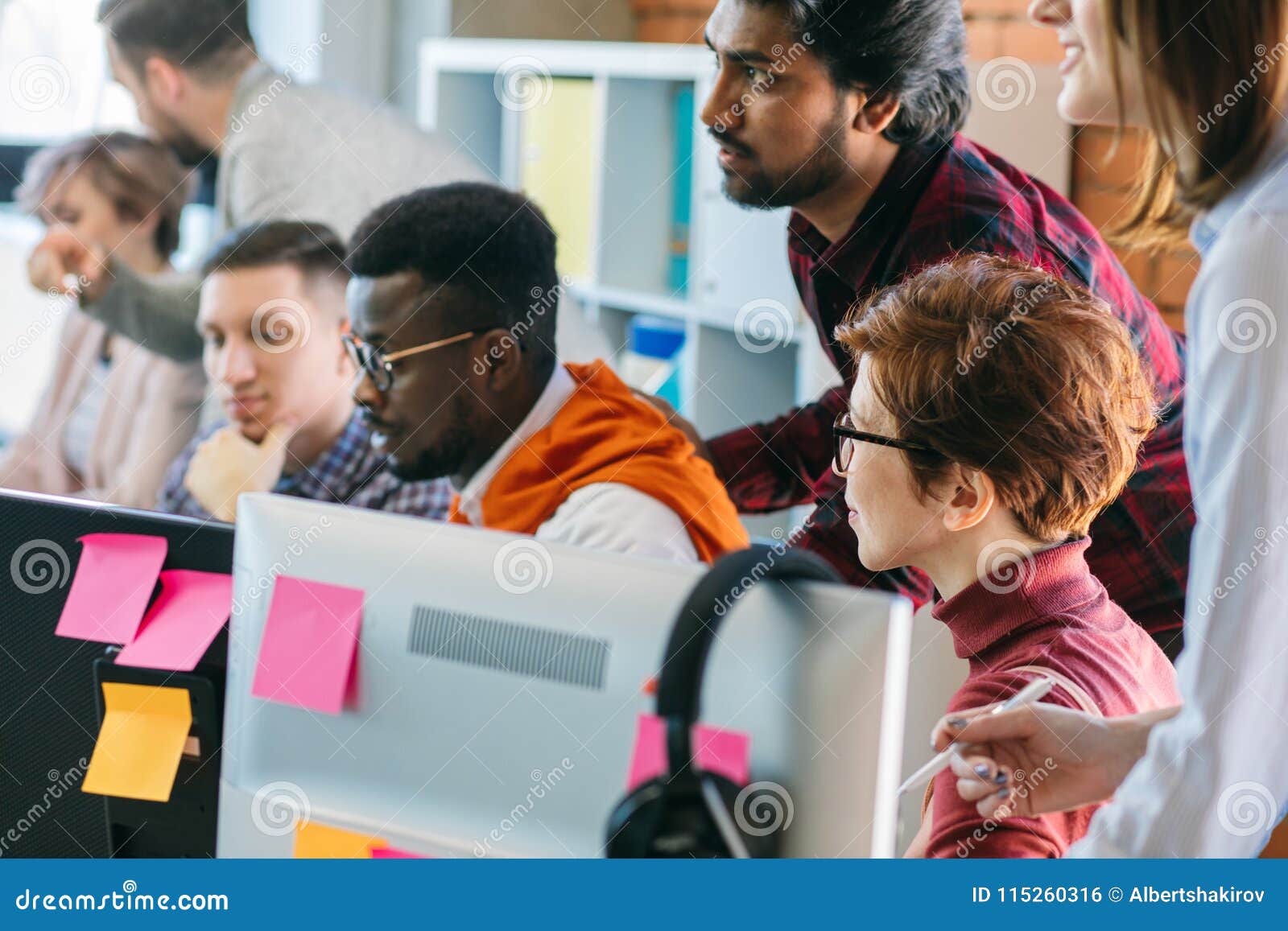 Close Up Cropped Image of Diverse Office Workers Gathering in Front of ...