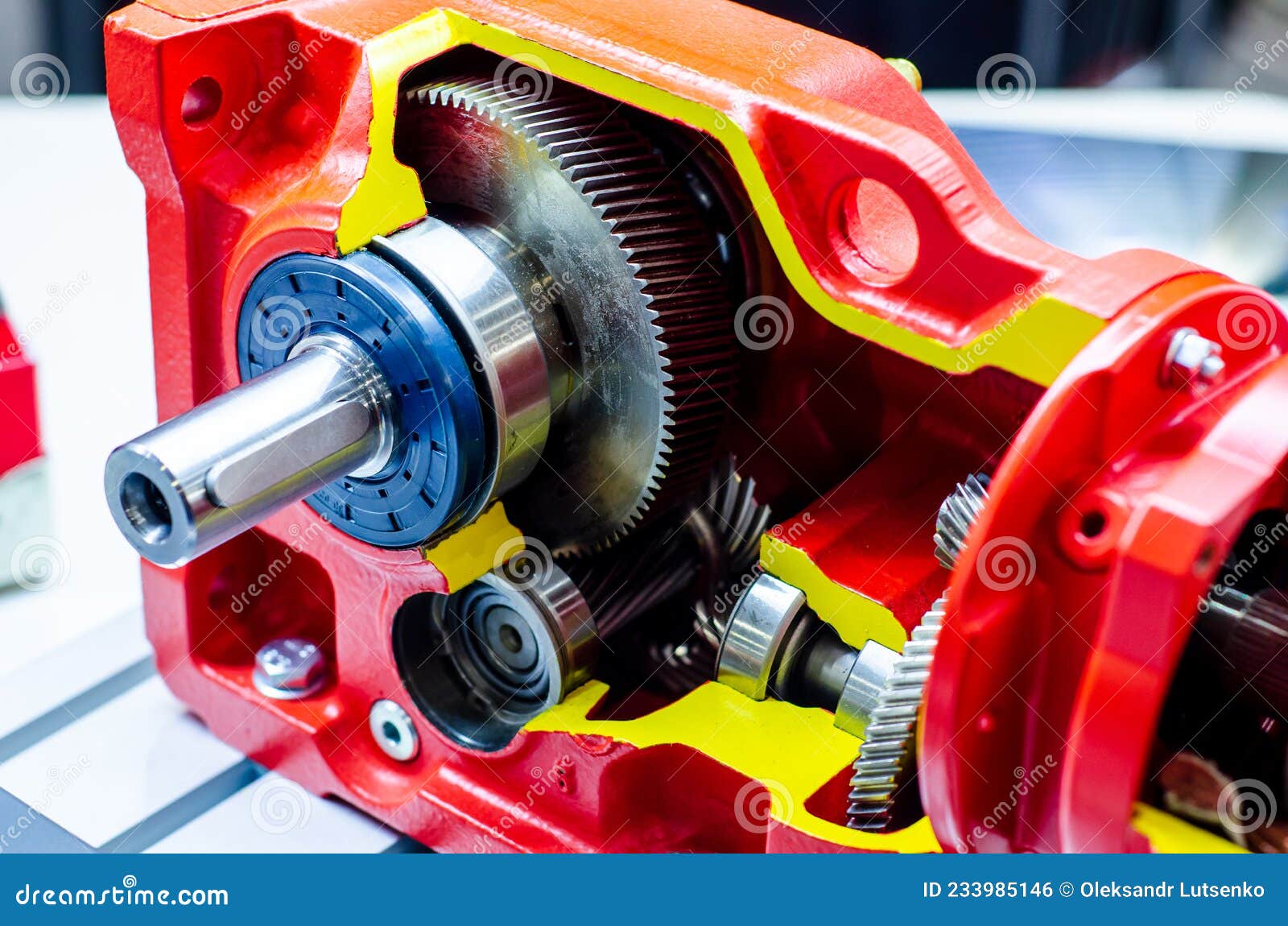Close-up of Cross-section Helical Gearbox with Motor Stock Photo ...