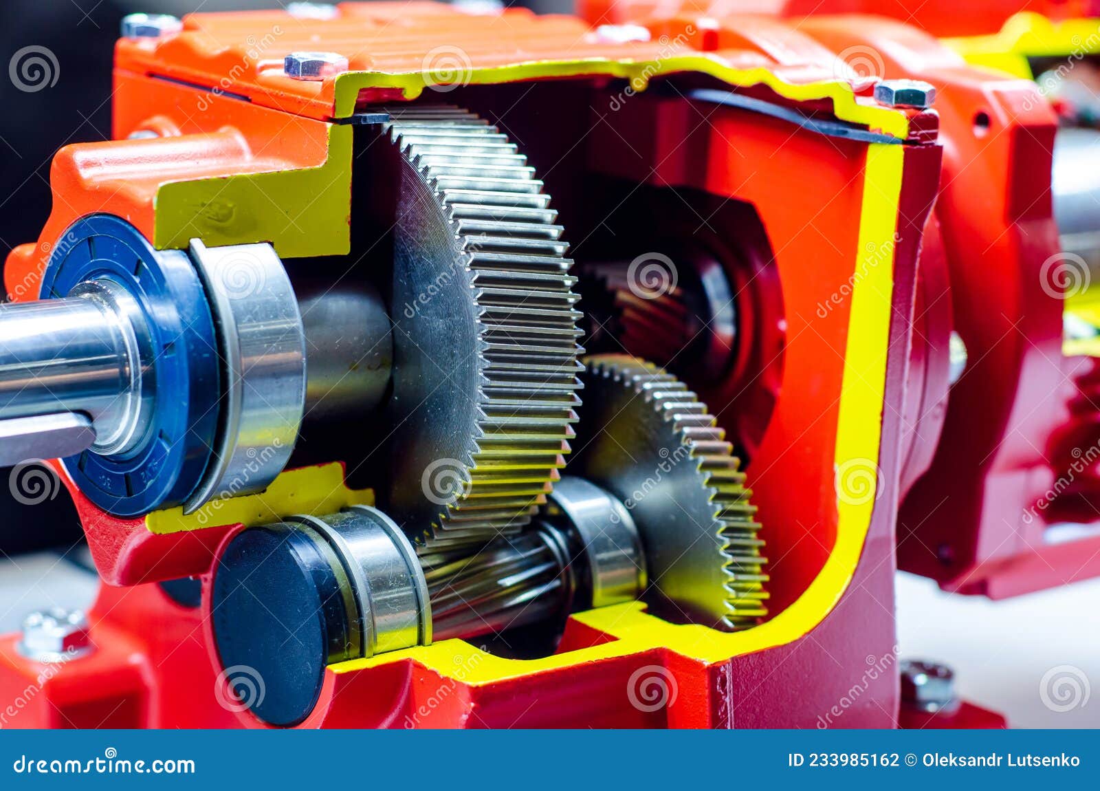 Close-up of Cross-section Helical Gearbox with Motor Stock Photo ...