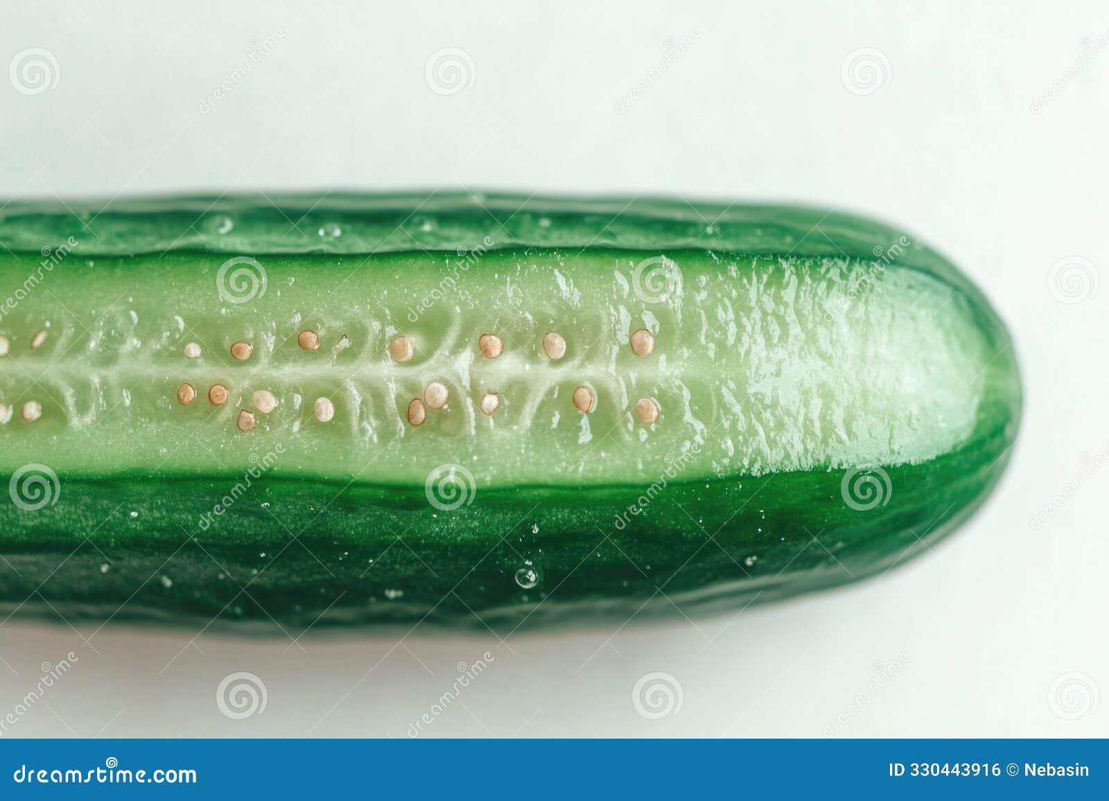 Close-Up Cross-Section View of Fresh Cucumber with Seeds on White ...