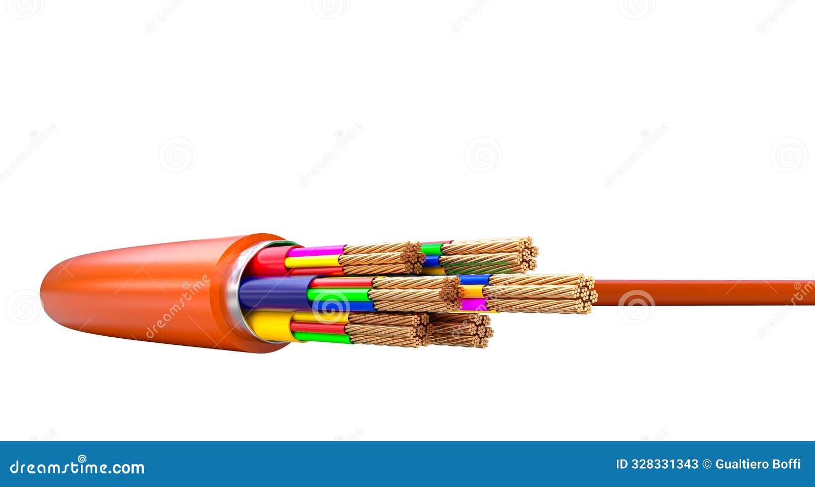 Close-up Of A Cross-sectioned Electrical Cable With Copper Wires ...