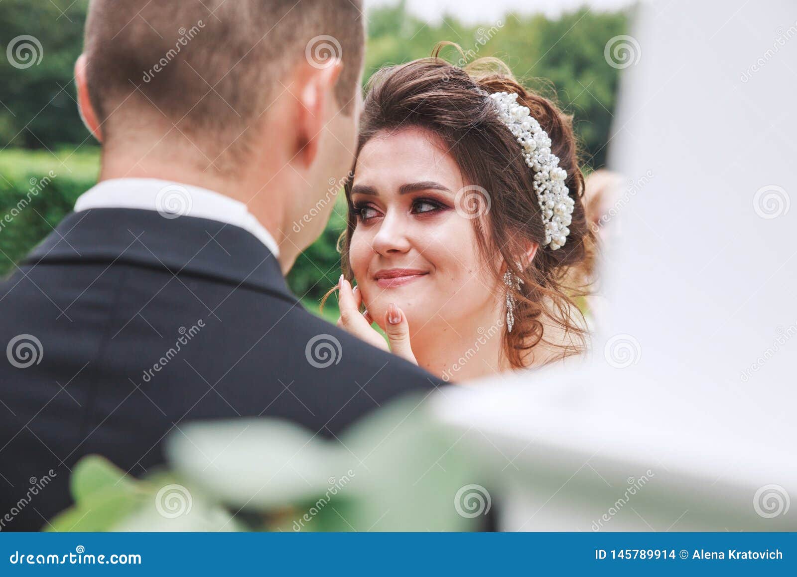 Close-up of Crying Bride Near Wedding Arch Stock Photo - Image of ...