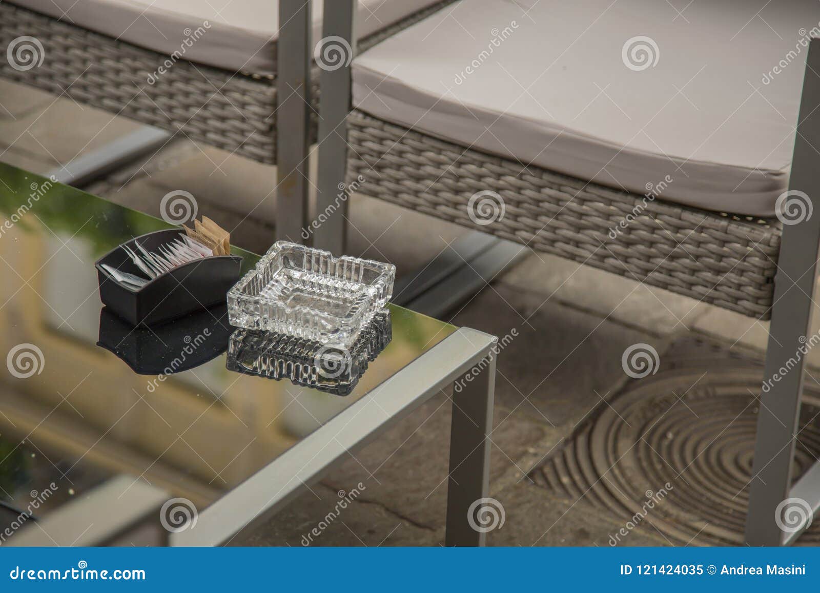 Close-up of a Crystal Ashtray on a Table in an Outdoor Bar Stock Image ...
