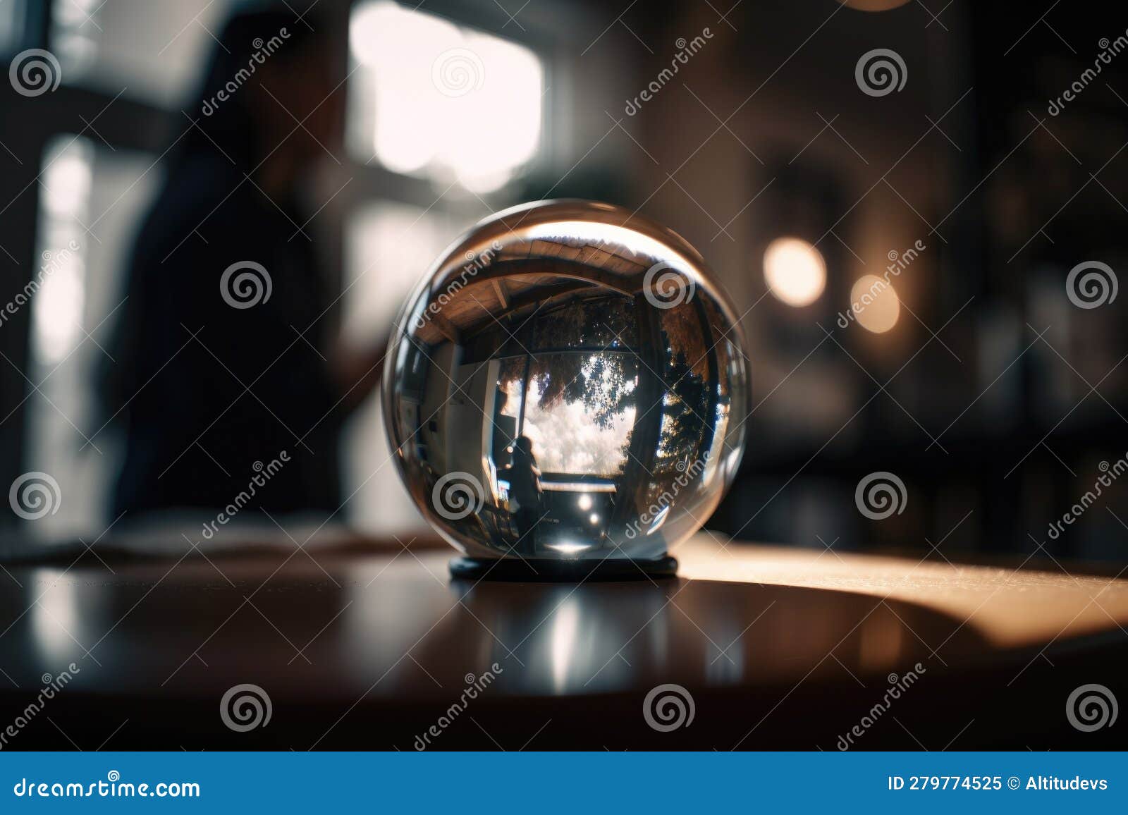 Close-up of Crystal Ball, with the Blurry Figure of a Person Visible in ... Close-up of Crystal Ball, with the Blurry Figure of a Person Visible in ...
