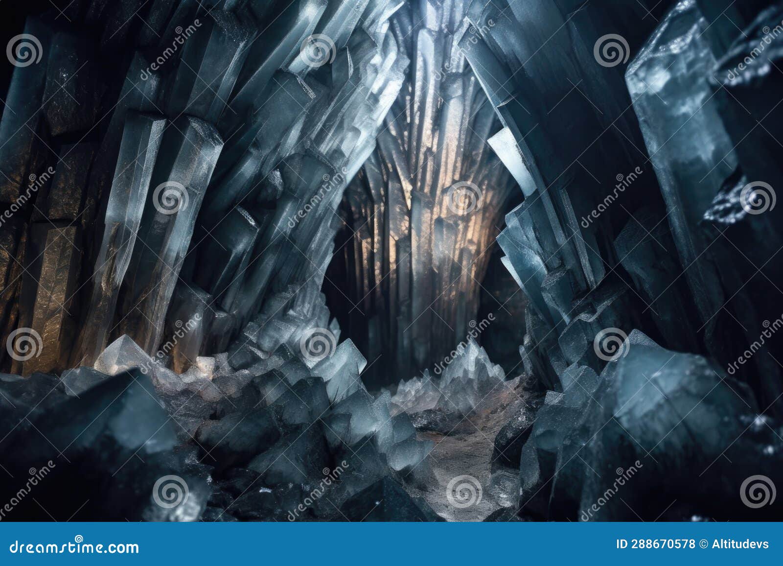 Close-up of Crystal Formations in Dark Cave Stock Photo - Image of ...