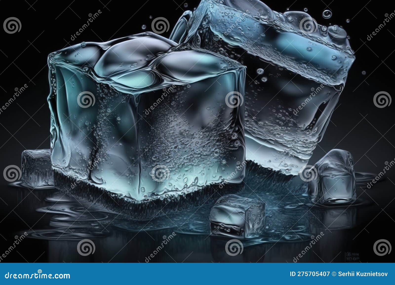 Close-up Crystals of Transparent Ice Cube Isolated on White Background ...