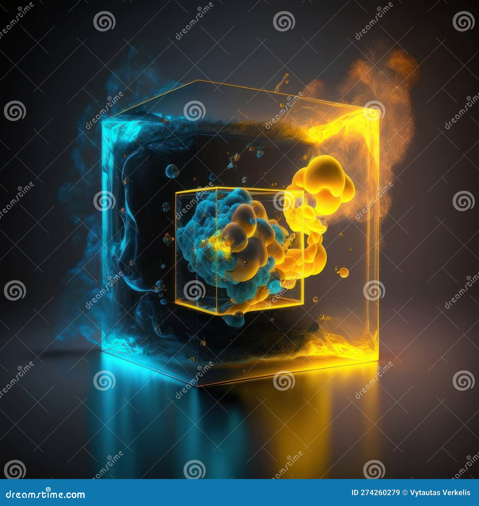 Close-up of a Cube from Which a Glowing Yellow Light Comes Out. the ...