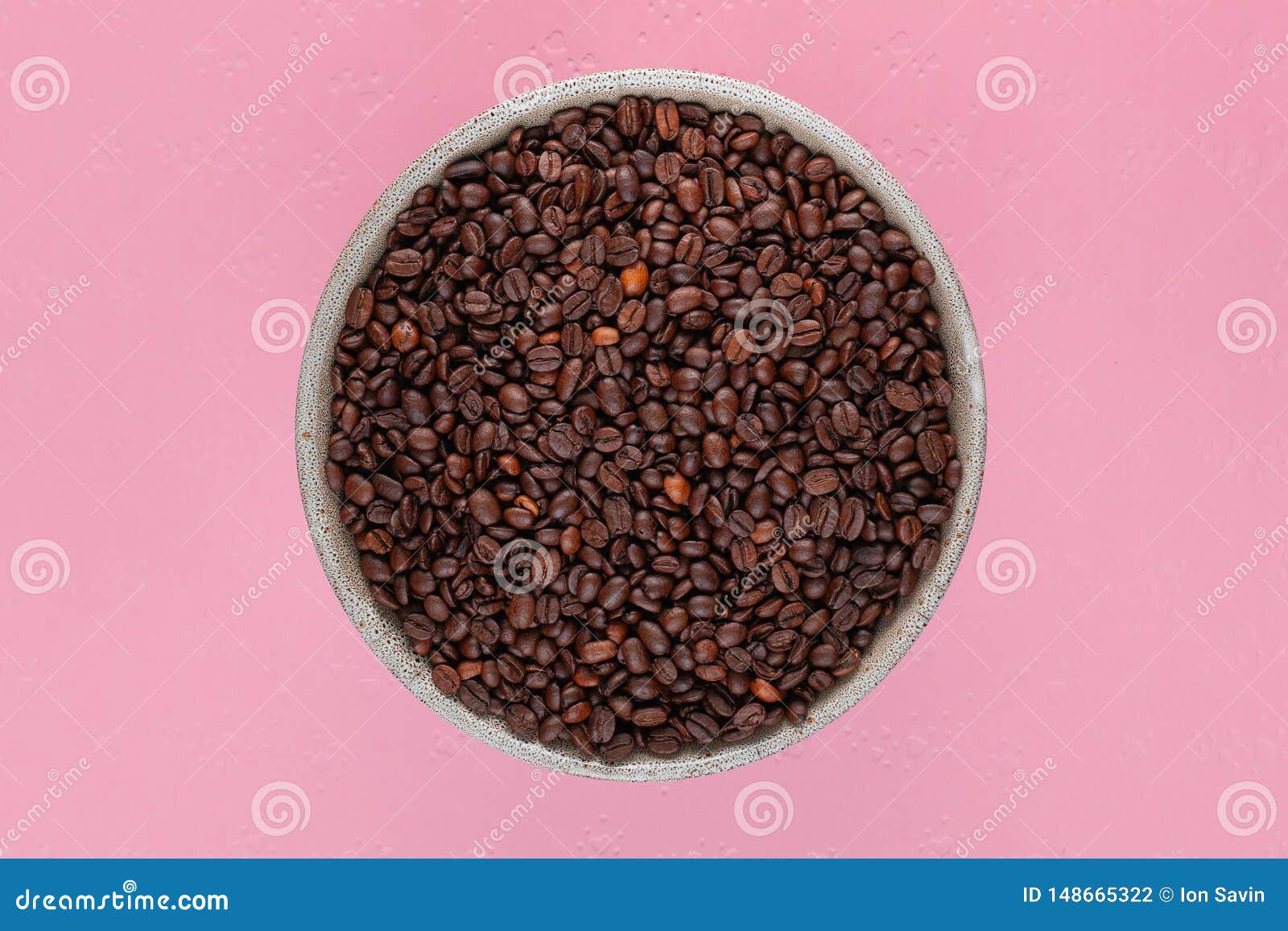 Close Up of Cup of Coffee Beans on Pink Background Stock Photo - Image ...
