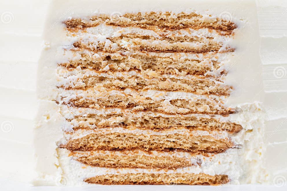 Close-up of a Cutaway Honey Cake. Side View. Layer Cake. Stock Photo ...