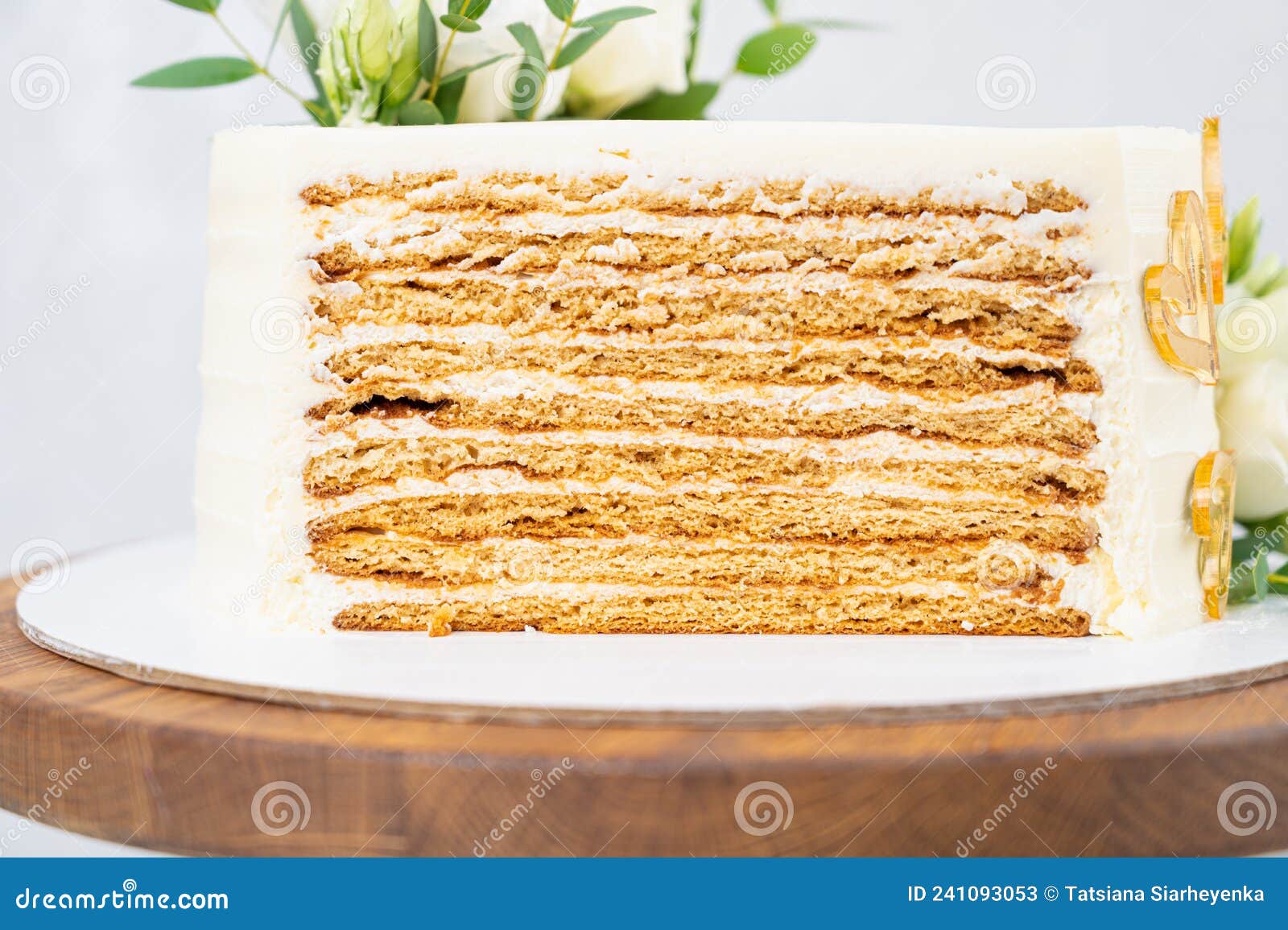 Close-up of a Cutaway Honey Cake. Side View. Layer Cake. Stock Image ...