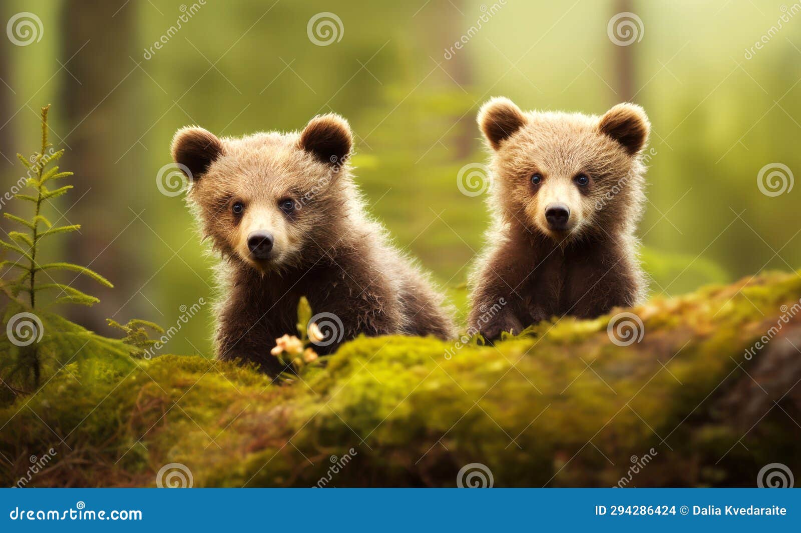 Close-up of Cute Brown Bear Cubs in the Forest Stock Illustration ...