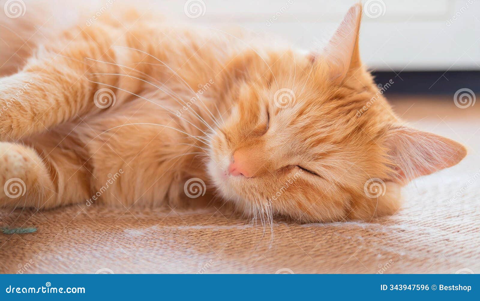 Close Up Cute Ginger Tabby Cat As Sleeping Action. Stock Illustration ...