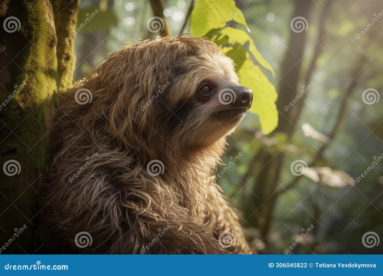 Close-up Of A Sloth Hanging Upside Down From A Tree Branch With A Drop ...