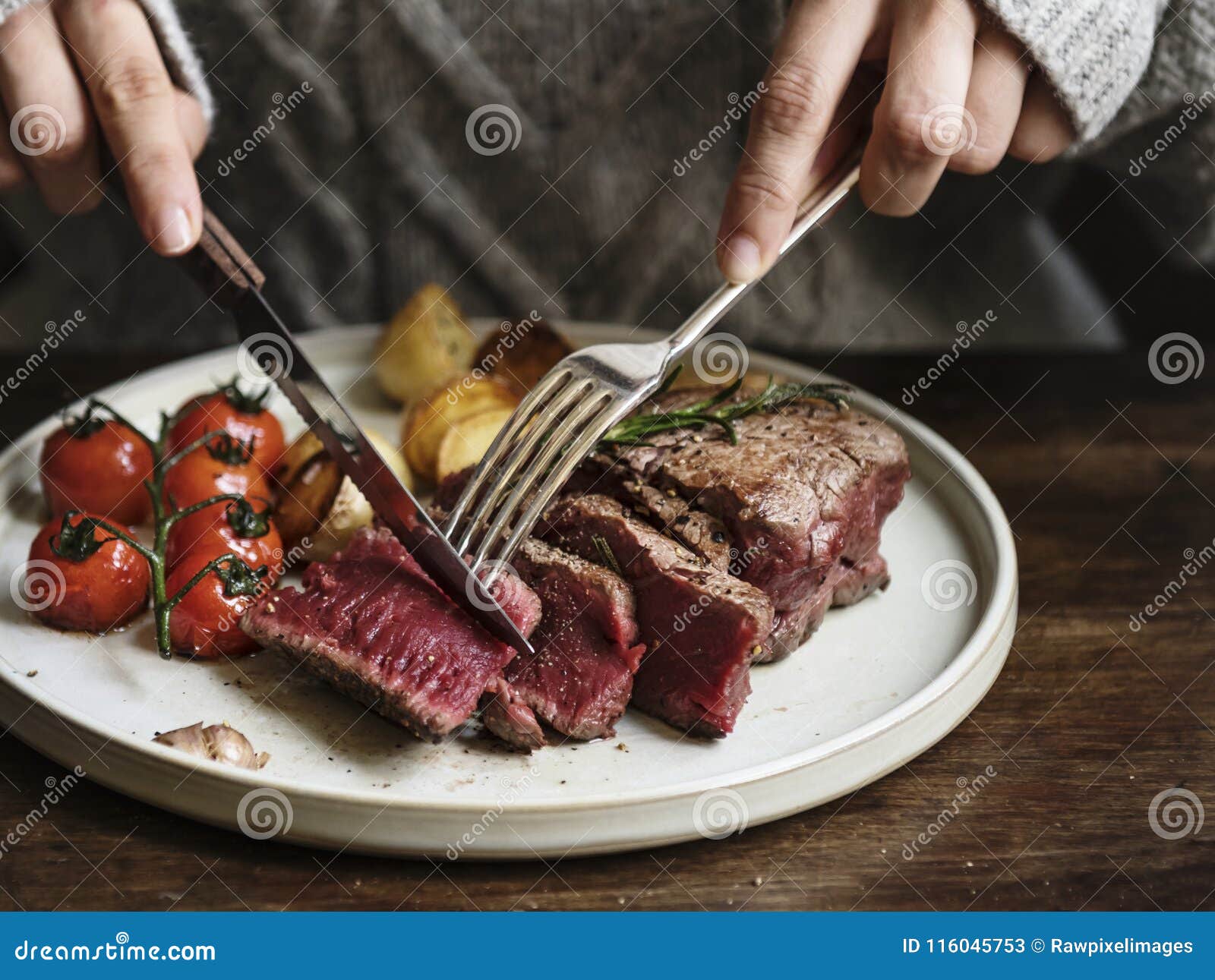 Close up of cutting steak stock image. Image of happy - 116045753