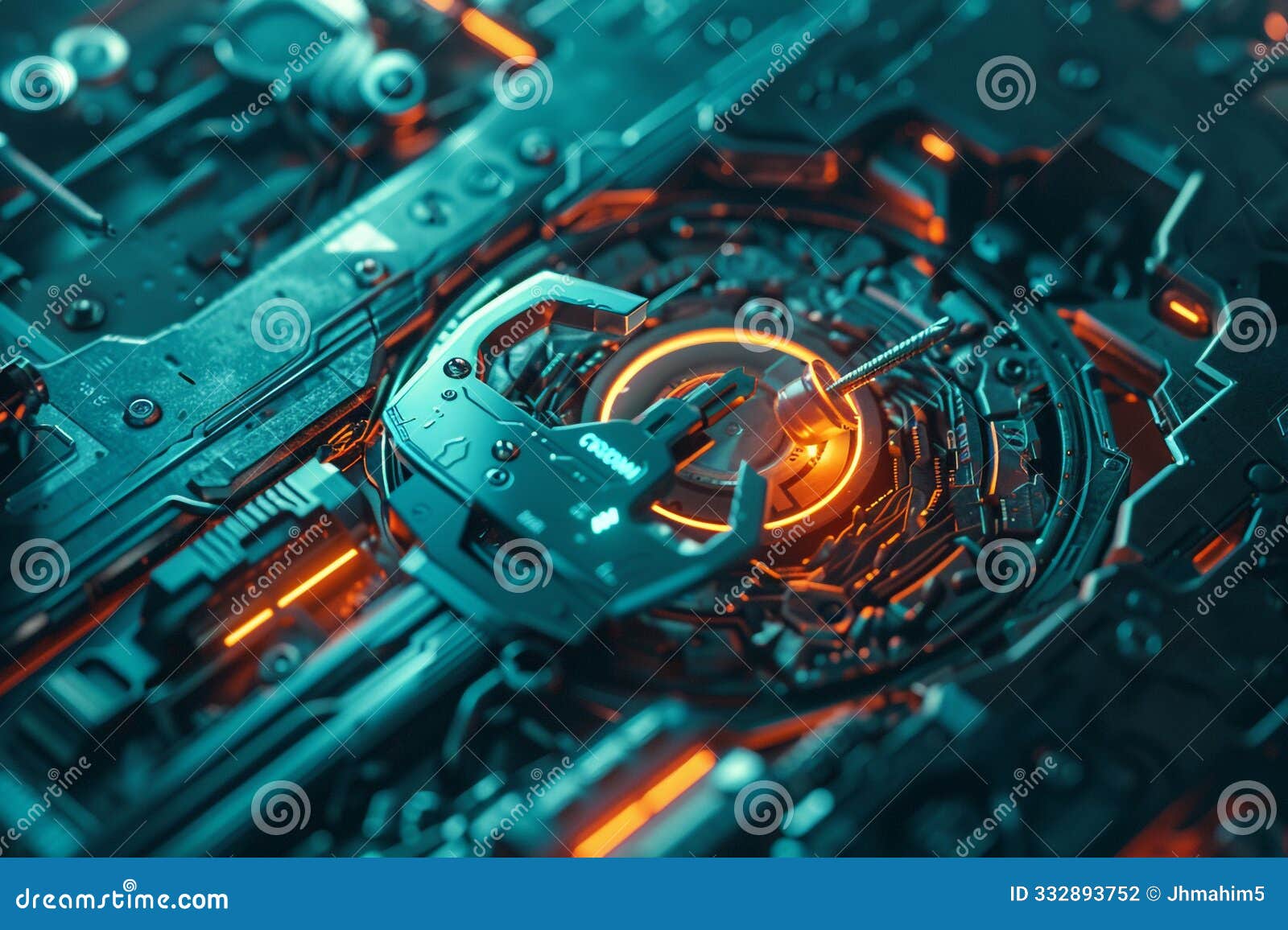 Closeup of a Cyber Key Turning Inside a Complex 3D Lock Mechanism Stock ...