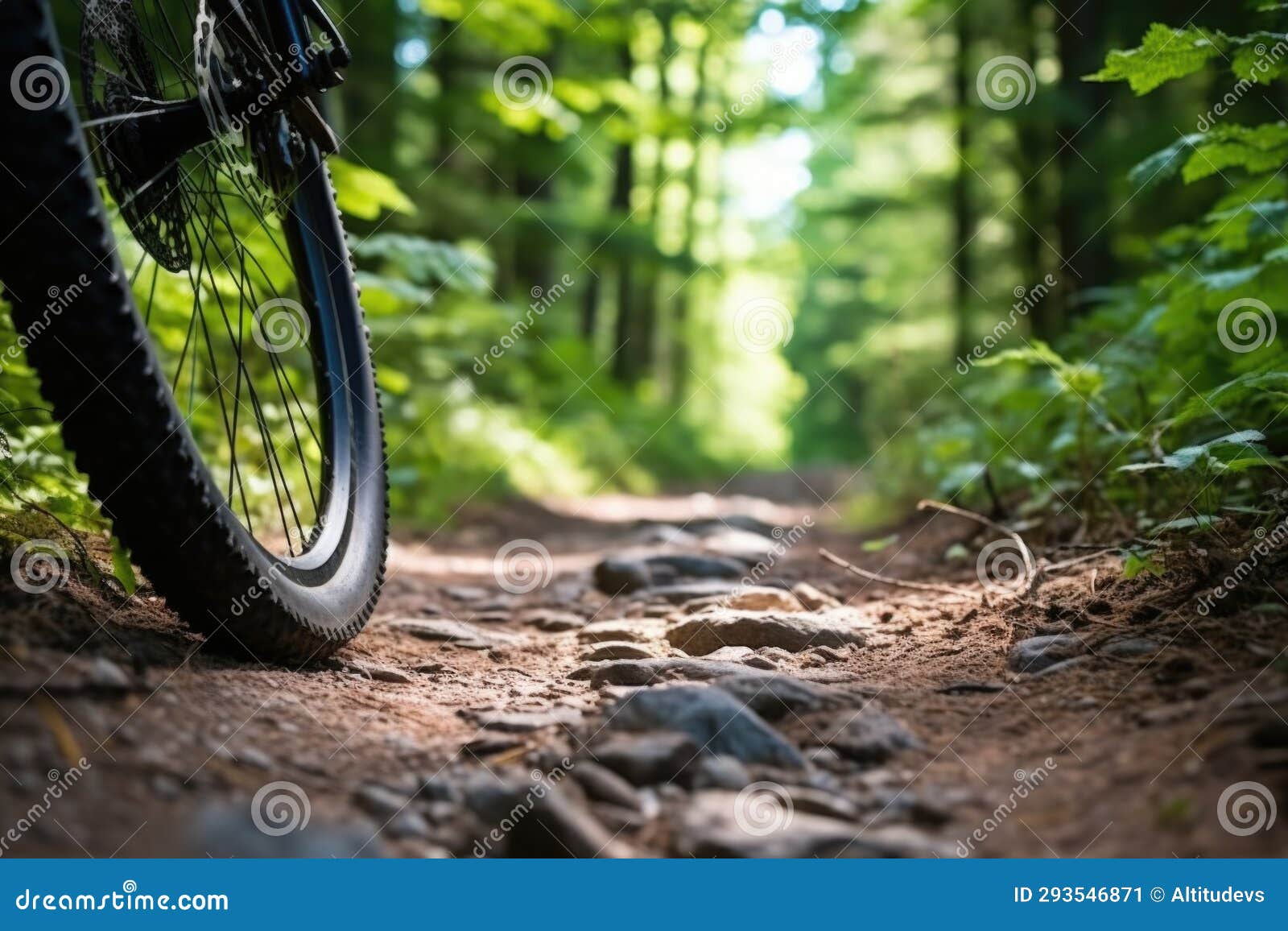 Close-up of a Cycles Wheel with a Backdrop of a Forest Trail Stock ...