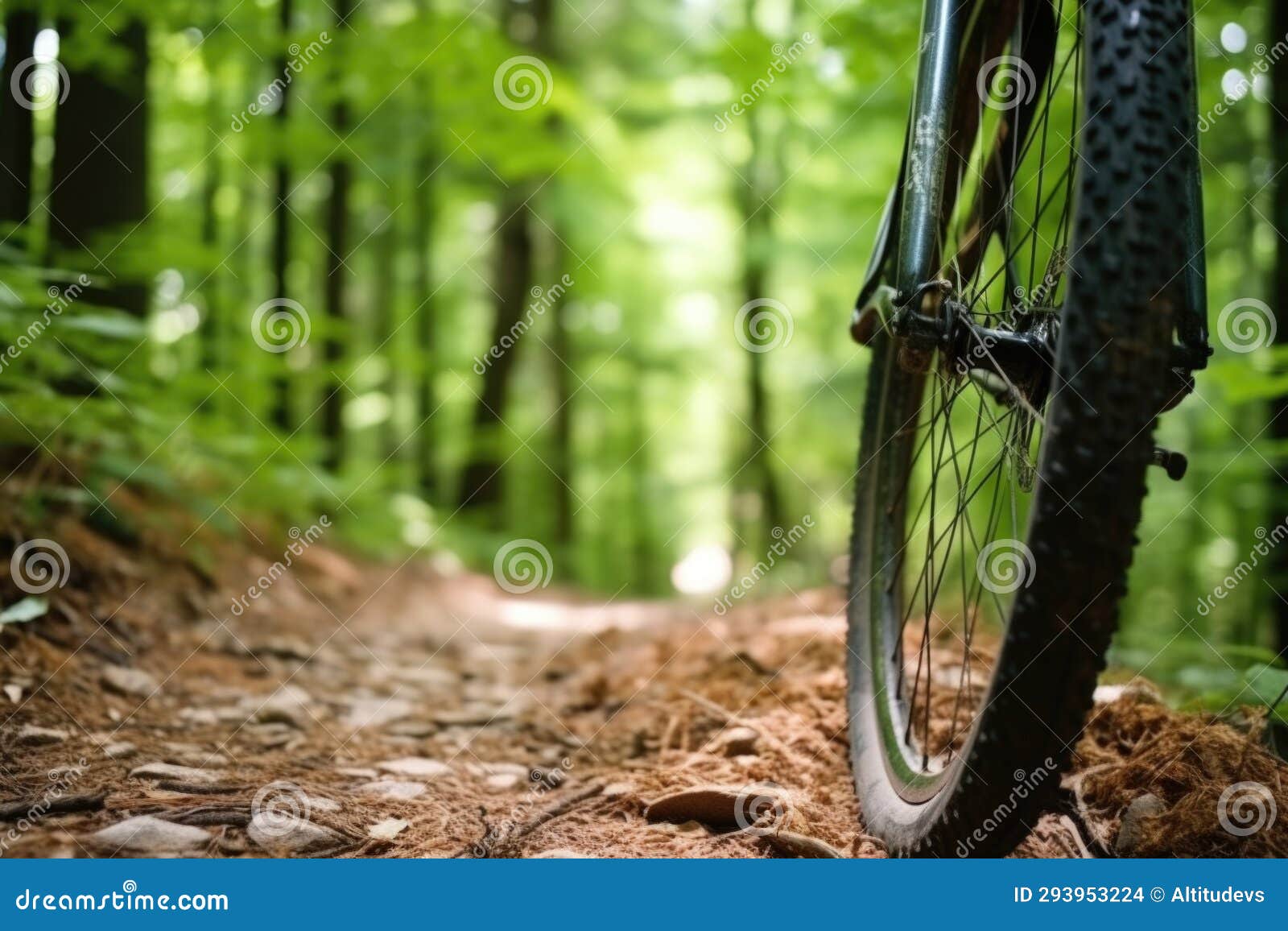 Close-up of a Cycles Wheel with a Backdrop of a Forest Trail Stock ...