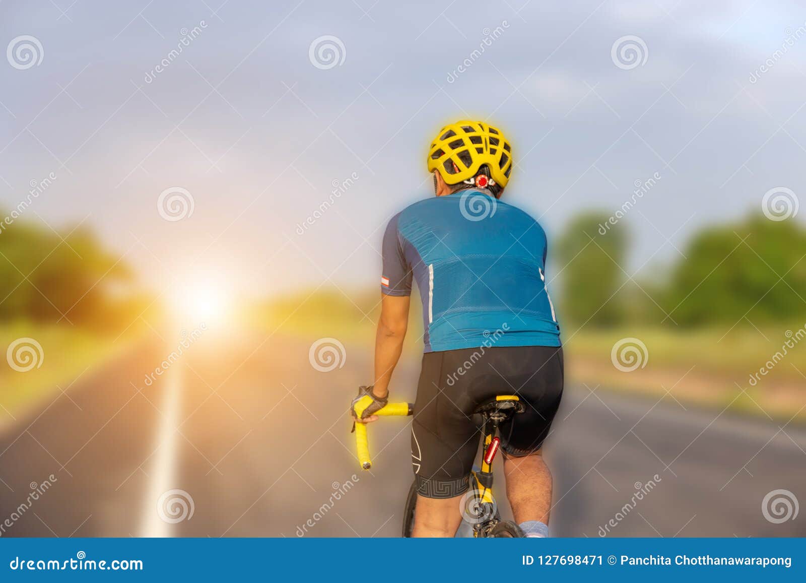 Close Up of Cyclist Man with Clipping Path Over Blurred Morning Stock ...