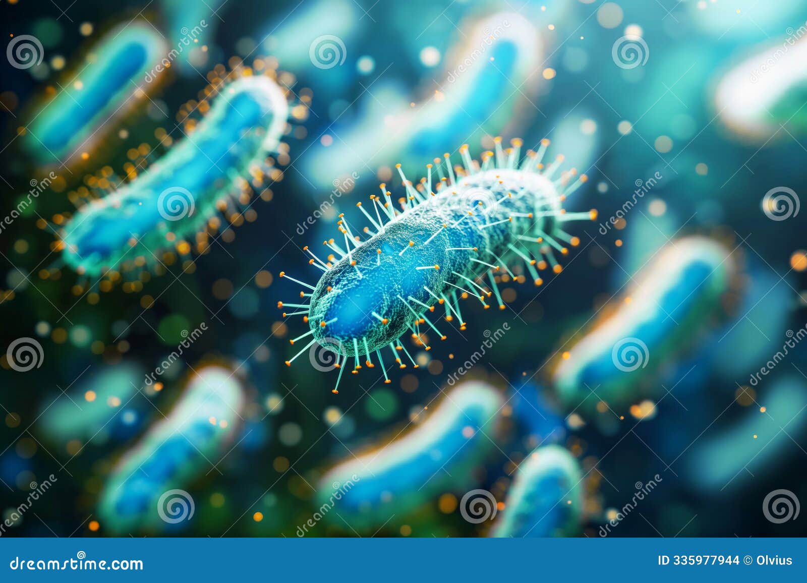 Close Up of 3d Microscopic Blue Bacteria Stock Illustration ...