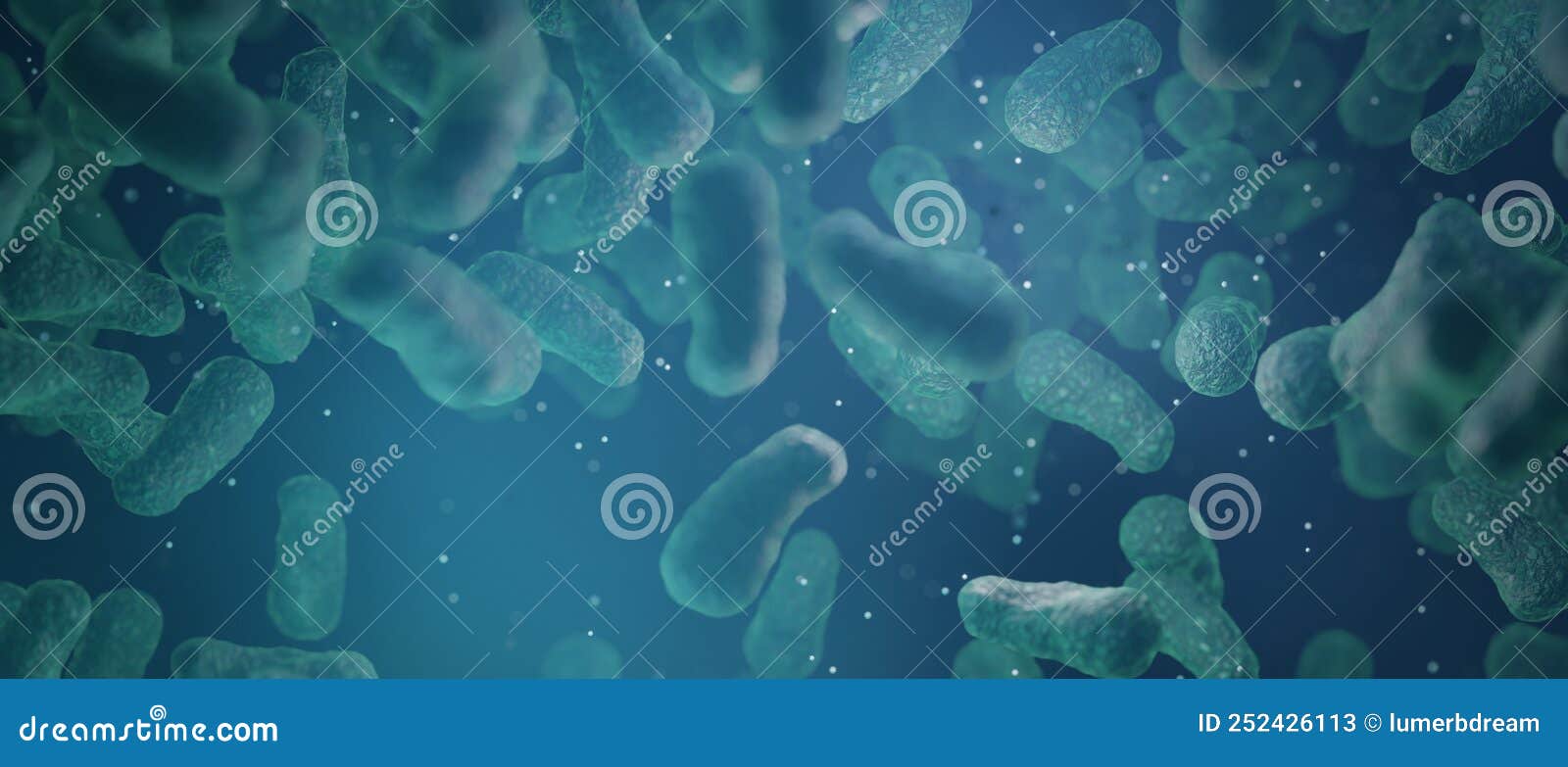 Close Up of 3d Microscopic Blue Bacteria 3D Render Stock Illustration ...