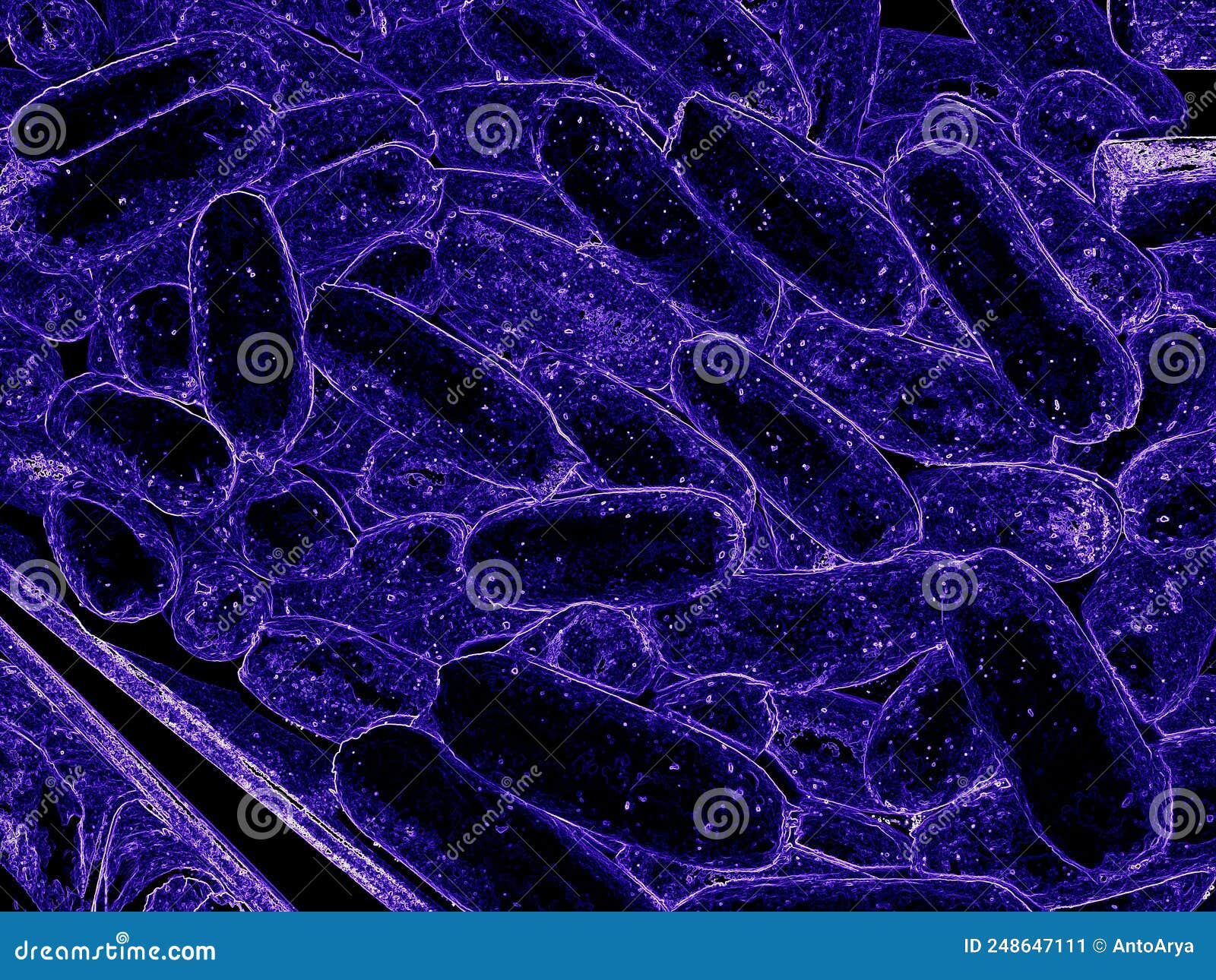 Close Up of 3d Microscopic Blue Bacteria, 3D Rendering Bacteria Closeup ...