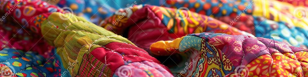 Closeup of a 3D Patchwork Quilt with Vibrant Patterns Creating a Homely ...