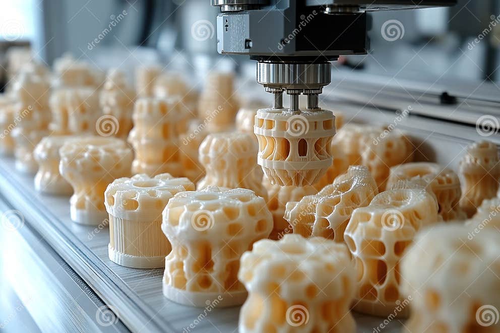 Close Up of 3D Printing in Progress with a Robotic Arm Printing Rows of ...